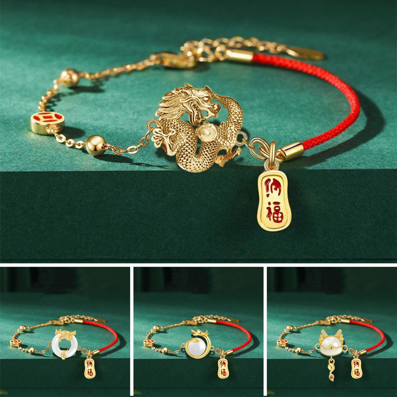 Ziurtnc Lucky Red Rope Zodiac Dragon Bracelet Women Men Adjustable ...