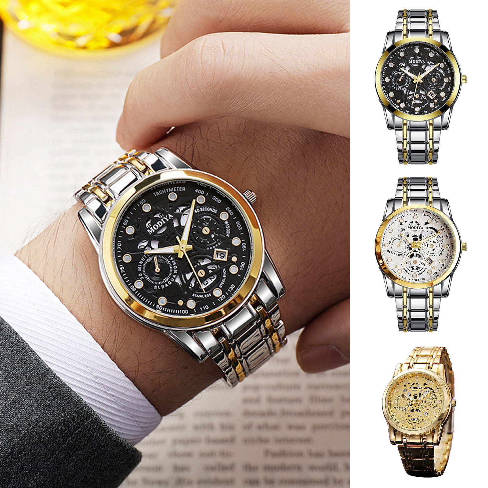Ziurtnc Men Quartz Watch Round Dial Alloy Strap No Delay Night Light ...