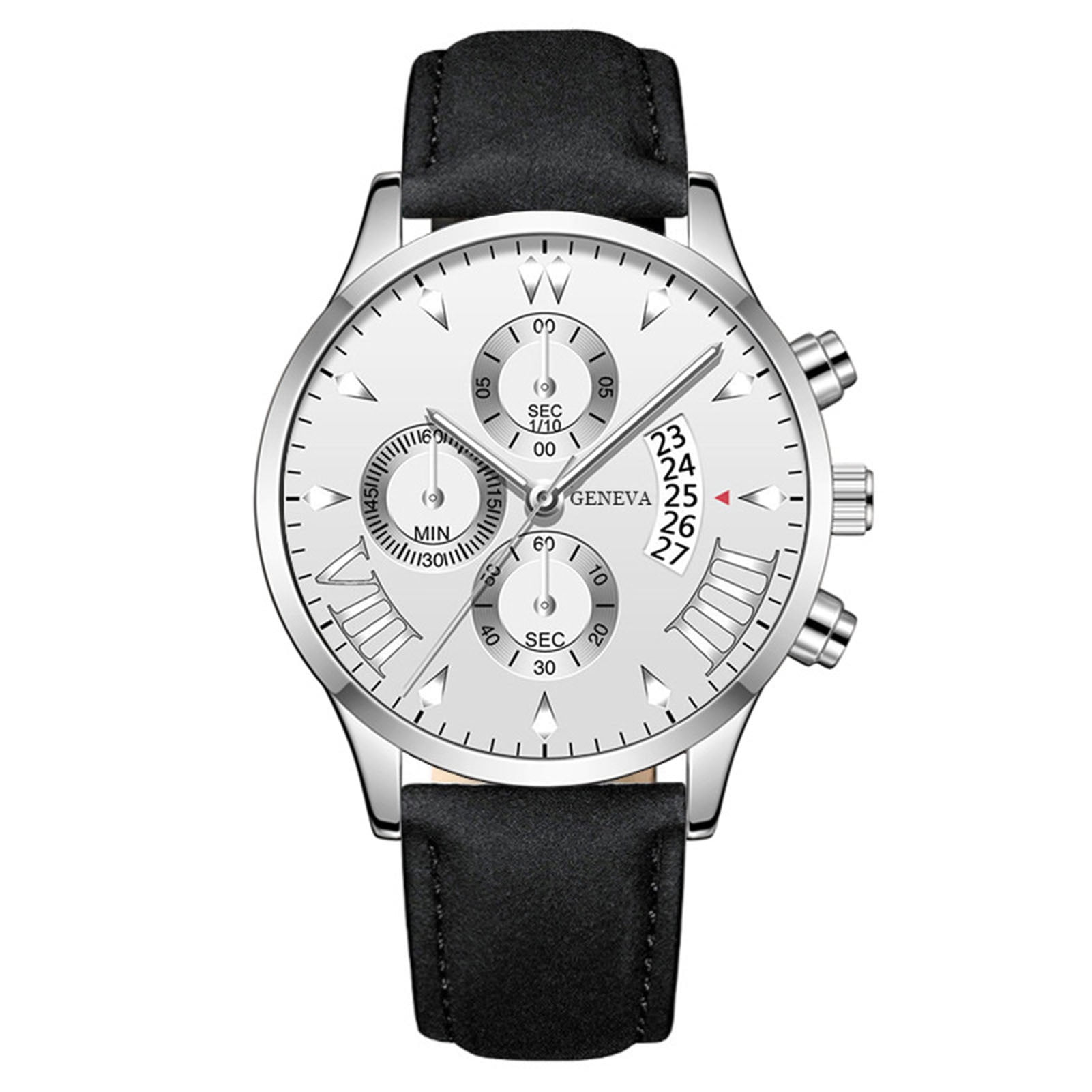 Ziurtnc Men Quartz Watch Round Dial Three Small Dials Adjustable Faux ...