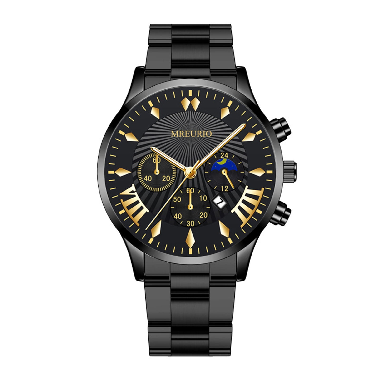 Ziurtnc Men Quartz Watch Round Dial Three-eye Calendar Steel Band ...