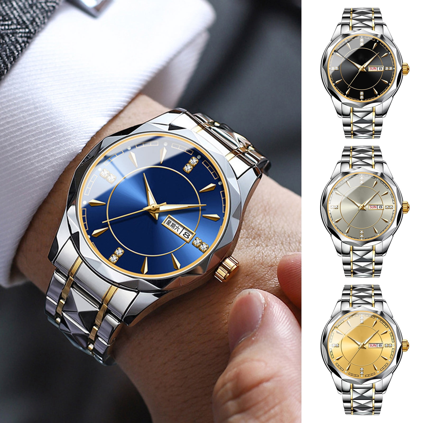 Ziurtnc Men Watch with Stainless Steel Band Pointer Display Round Dial ...