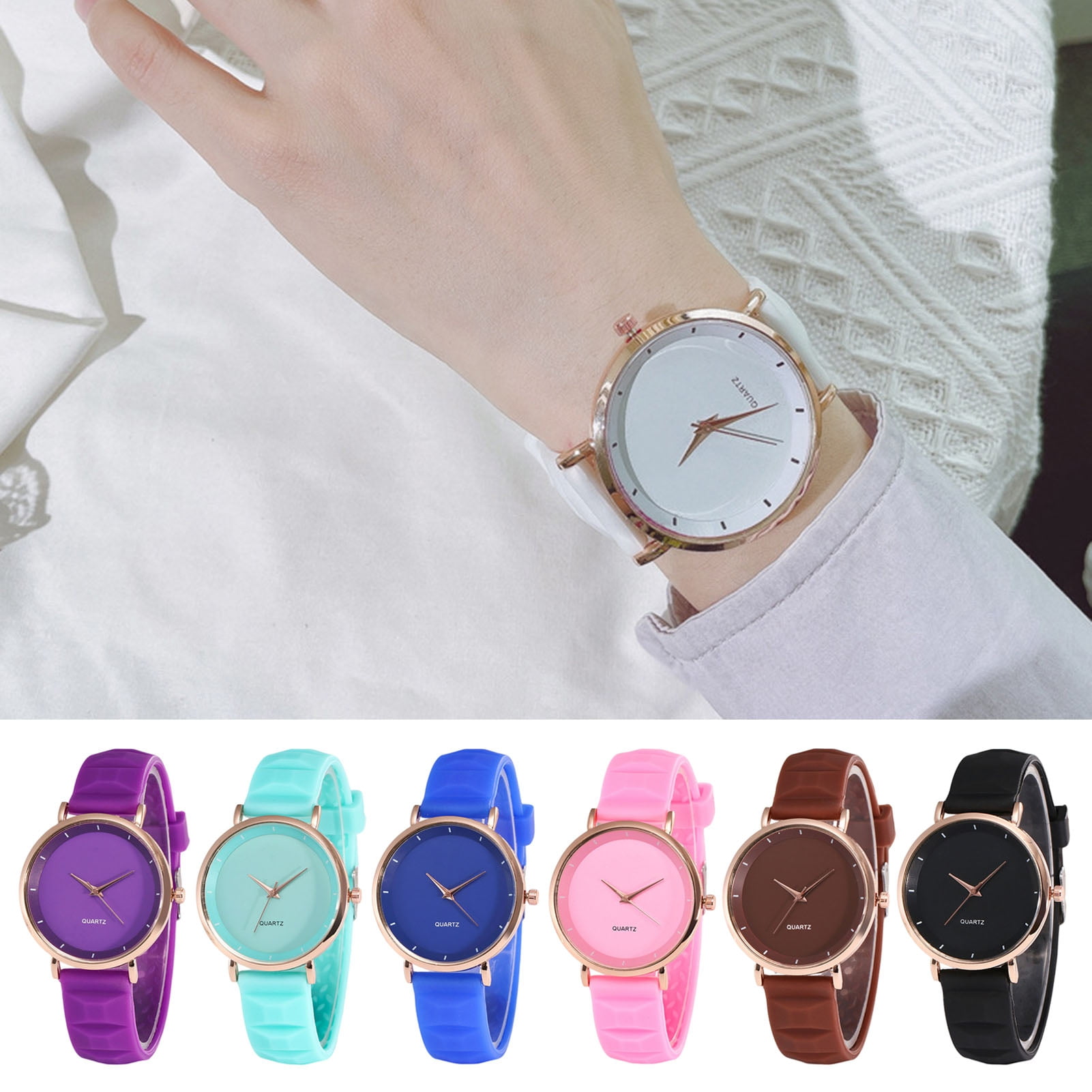 Ziurtnc Student Quartz Watch Round Dial Adjustable Silicone Strap Candy ...