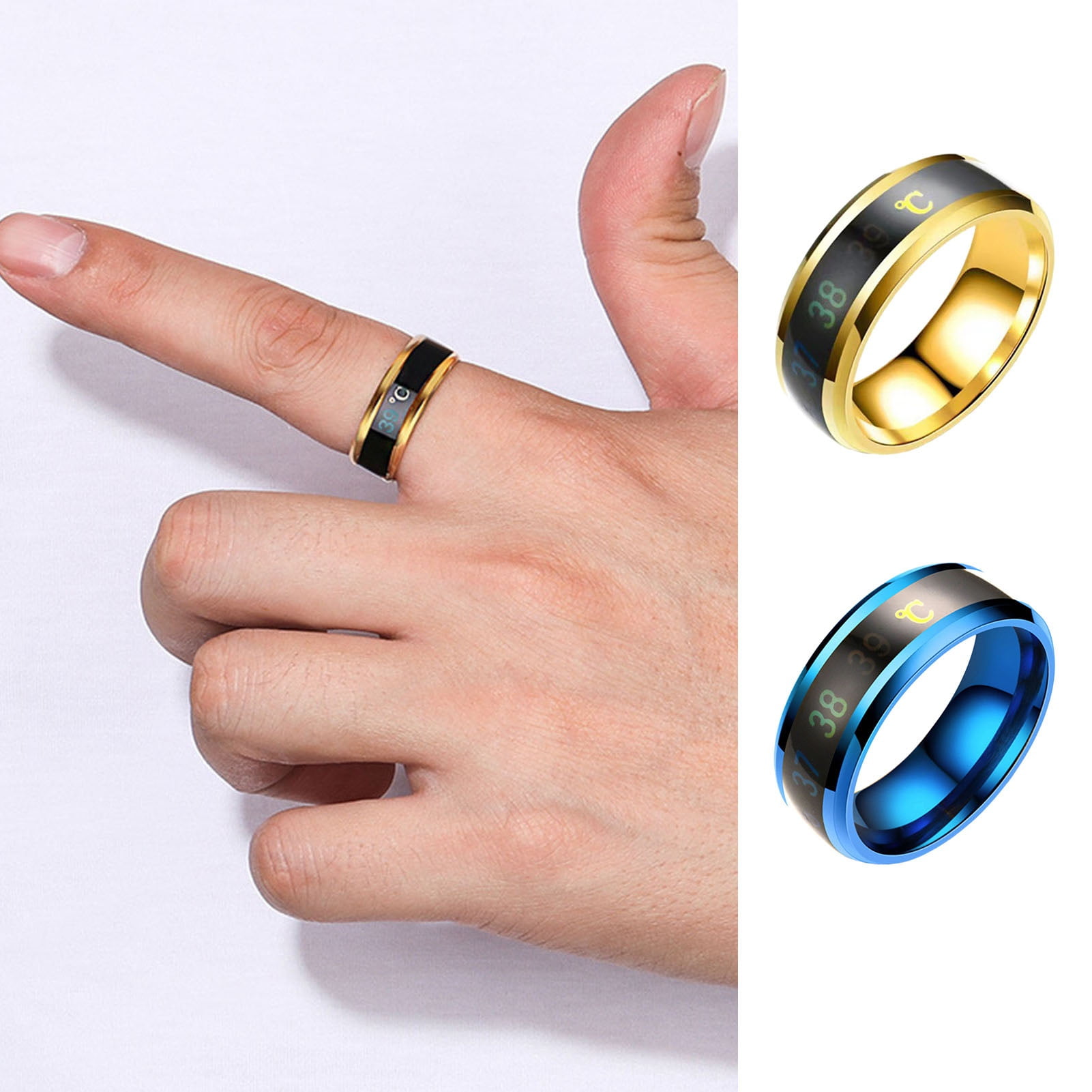 Ziurtnc Titanium Steel Wedding Band Sense Body Temperature Ring ...