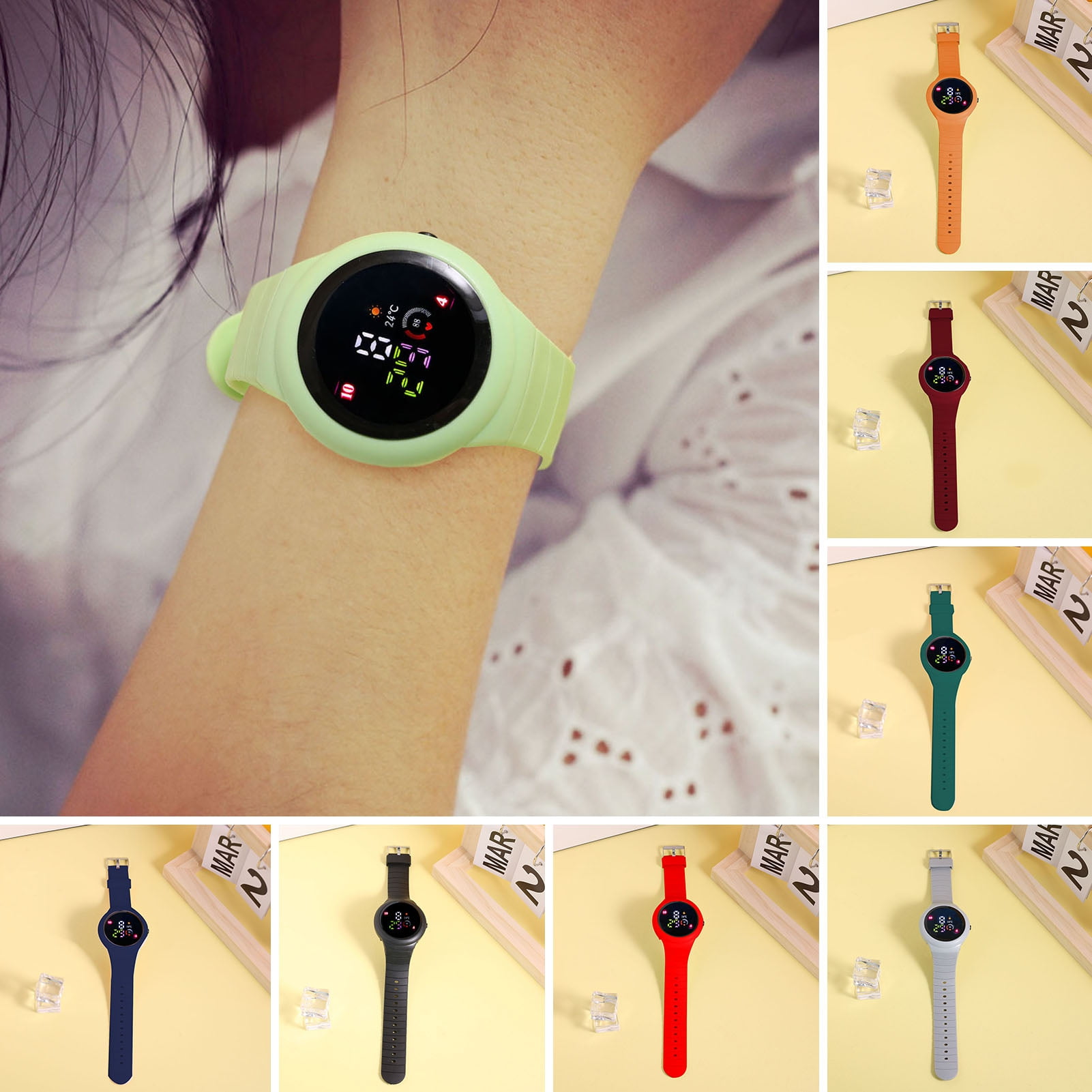 Ziurtnc Waterproof LED Sports Watch for Women Silicone Strap Luminous ...