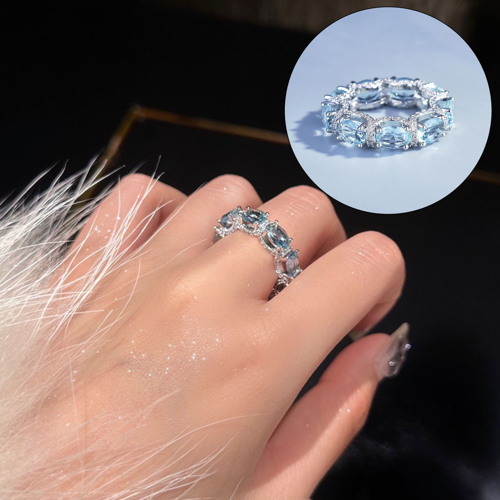 Ziurtnc Women Ring Shiny Rhinestone Decor High-end Luxurious Stainless ...