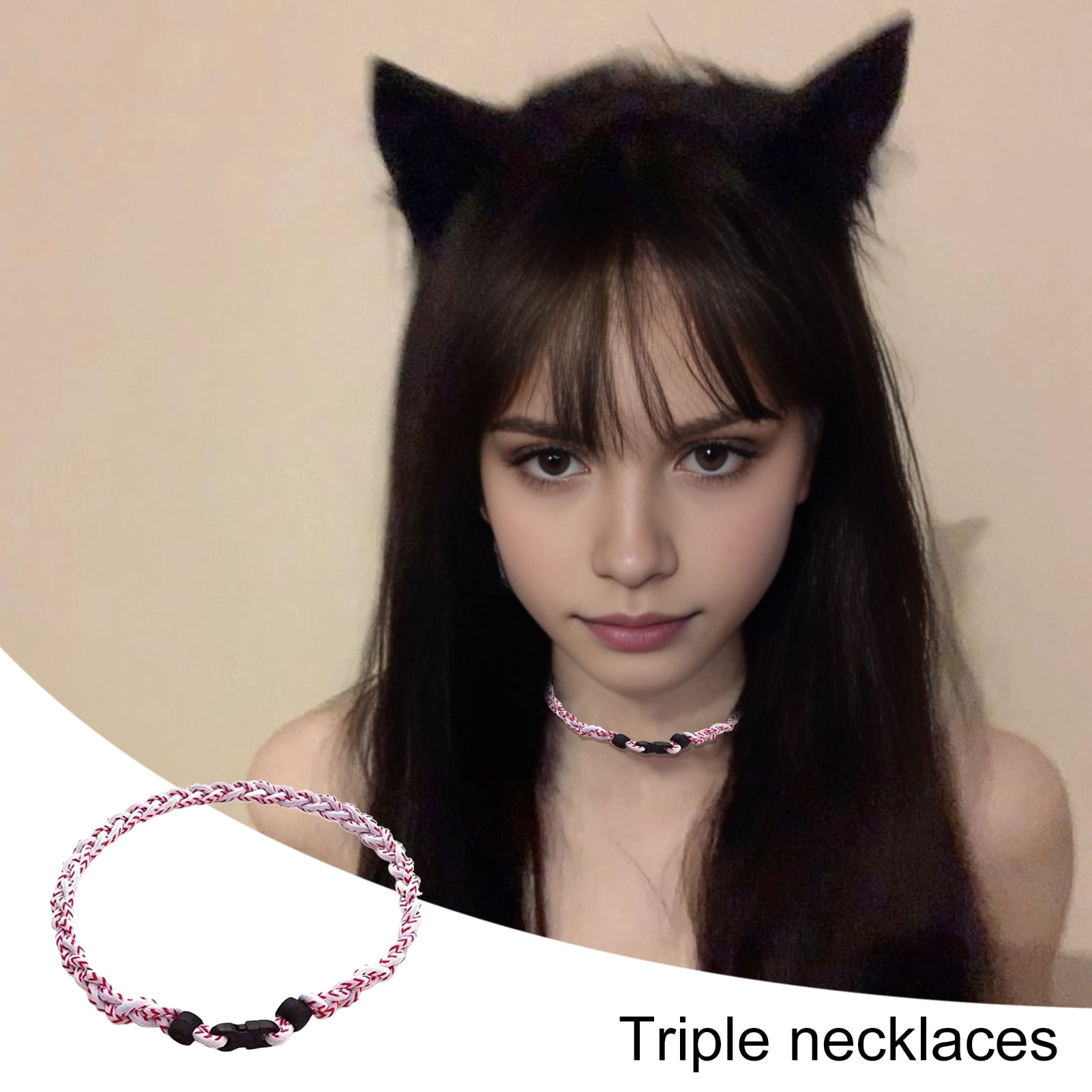 Ziurtnc Women Tri-braided Necklace Bracelet Contrast Color Elastic Rope Lightweight Daily Wear ...