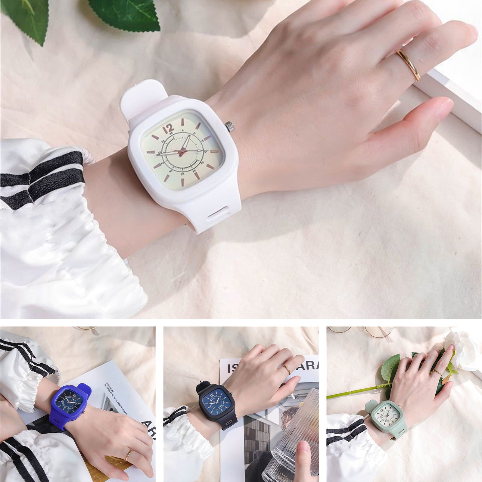 Ziurtnc Women Watch Japanese Style Adjustable Plastic Strap Square Dial ...