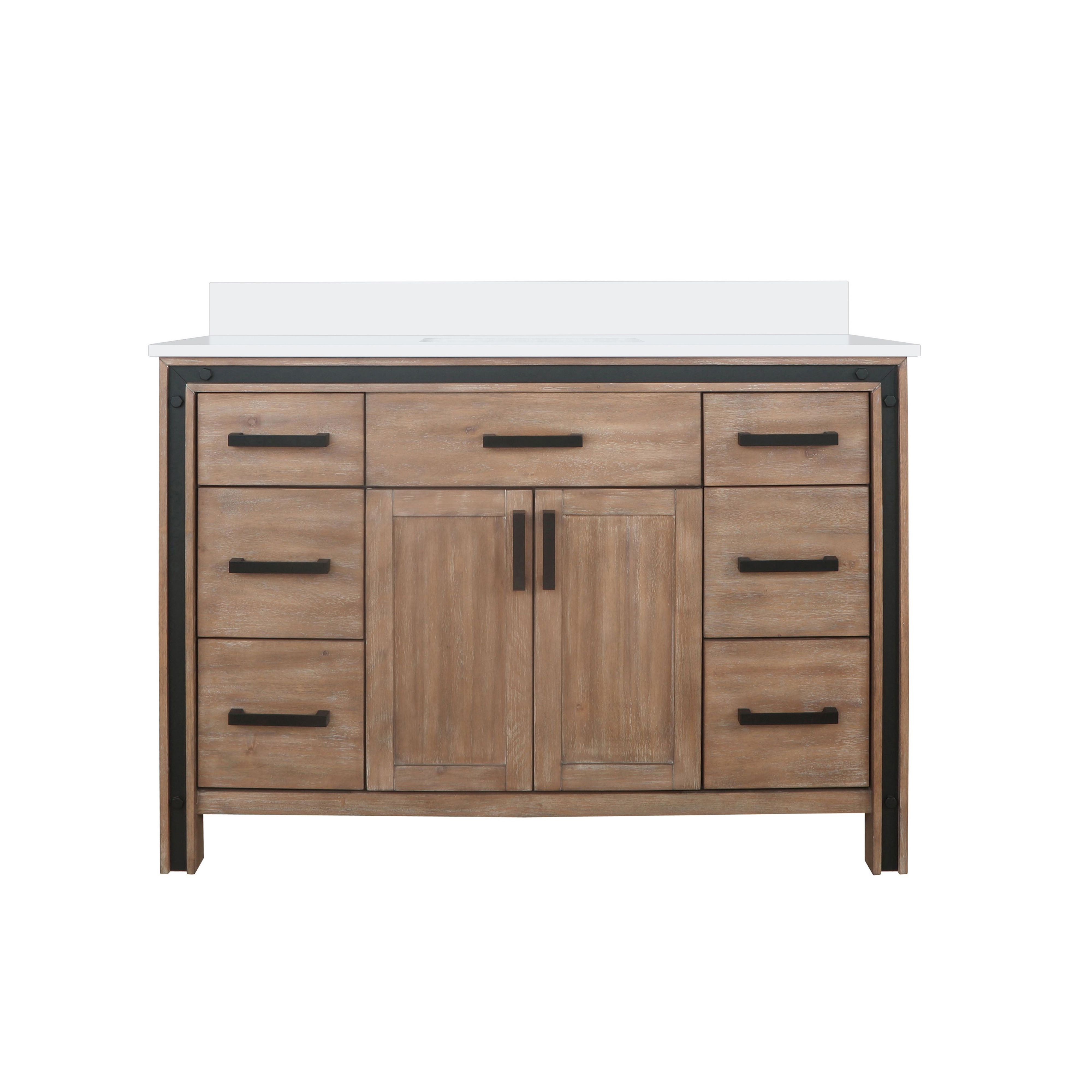 Ziva 48 in W x 22 in D Rustic Barnwood Bath Vanity and White Quartz Top ...