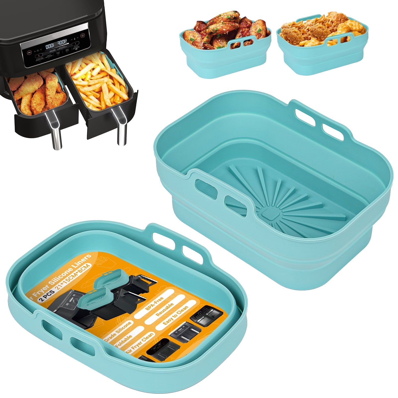 Zivacate Air Fryer Silicone Liners 2 Pack Square Foldable Airfryer ...