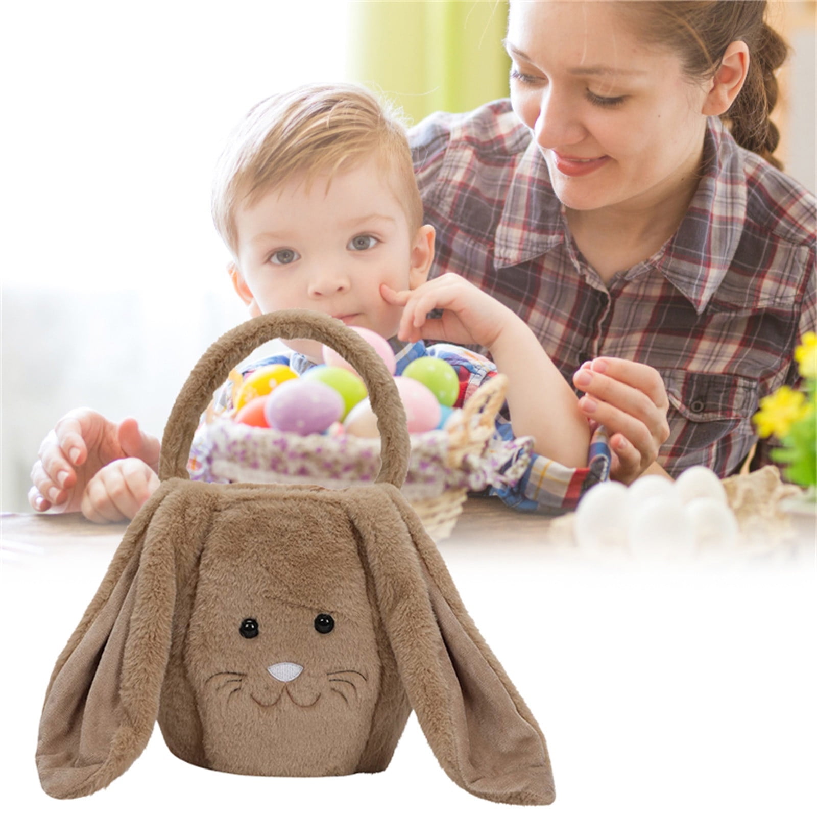 Ziwoki Easter Basket Peeps Bunny Plush Easter Basket with Handle 6.7 ...