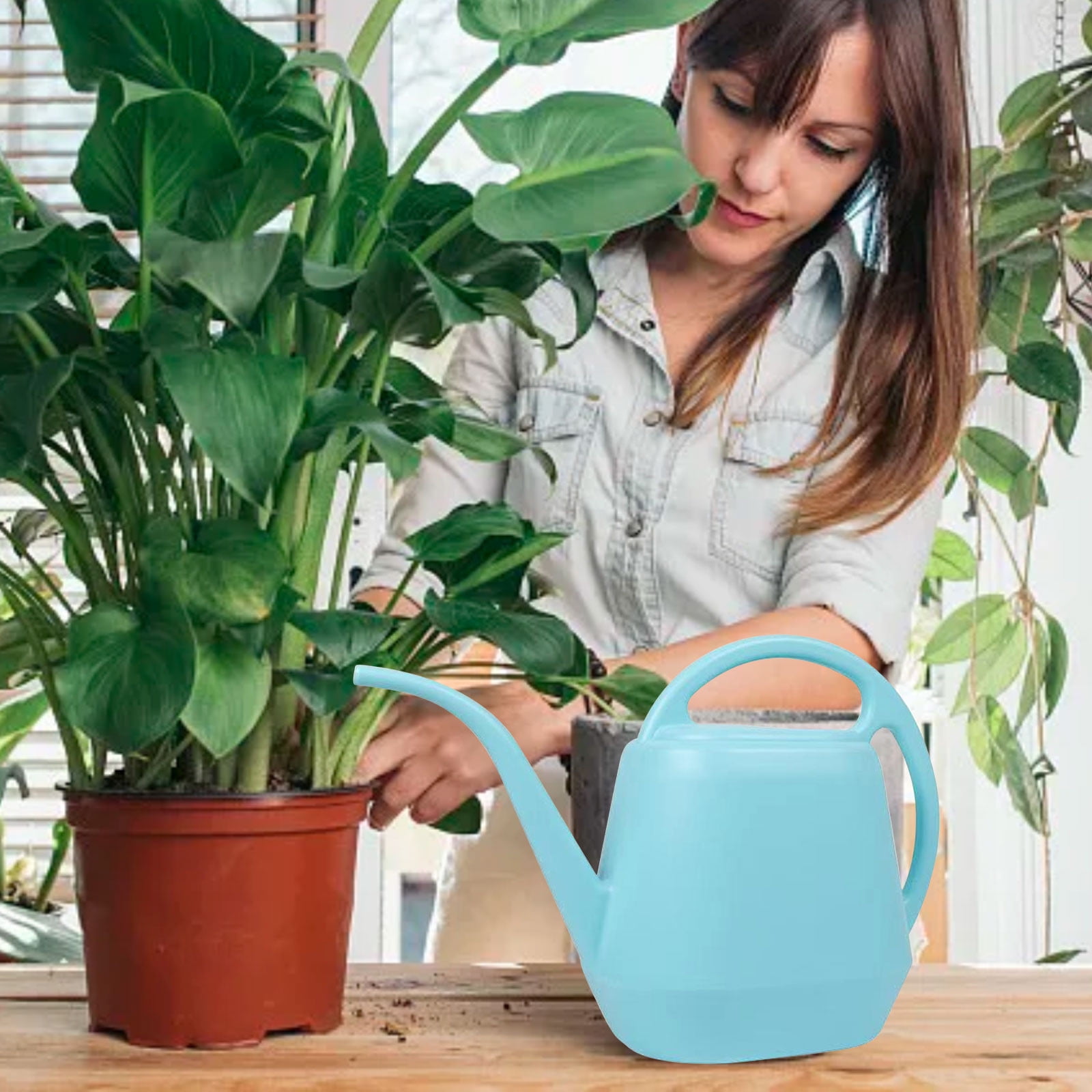 Ziynglg 1 Gallon Long Spout Plastic Watering Can with Ergonomic Handle ...