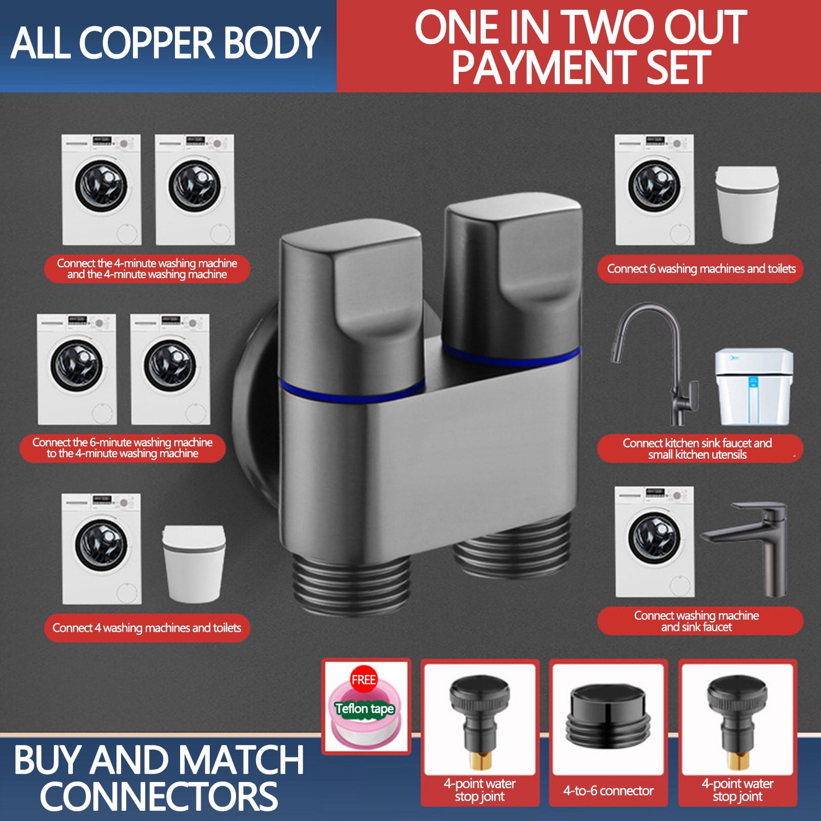 Ziynglg Bathroom Accessories Leak Proof Double Switches Outlet Valves ...