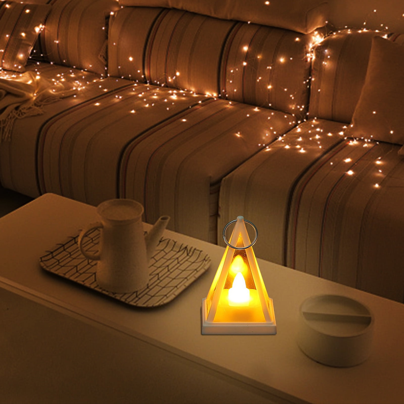 Ziynglg Flameless Decorative Triangular Wind Lamp Candlestick with ...
