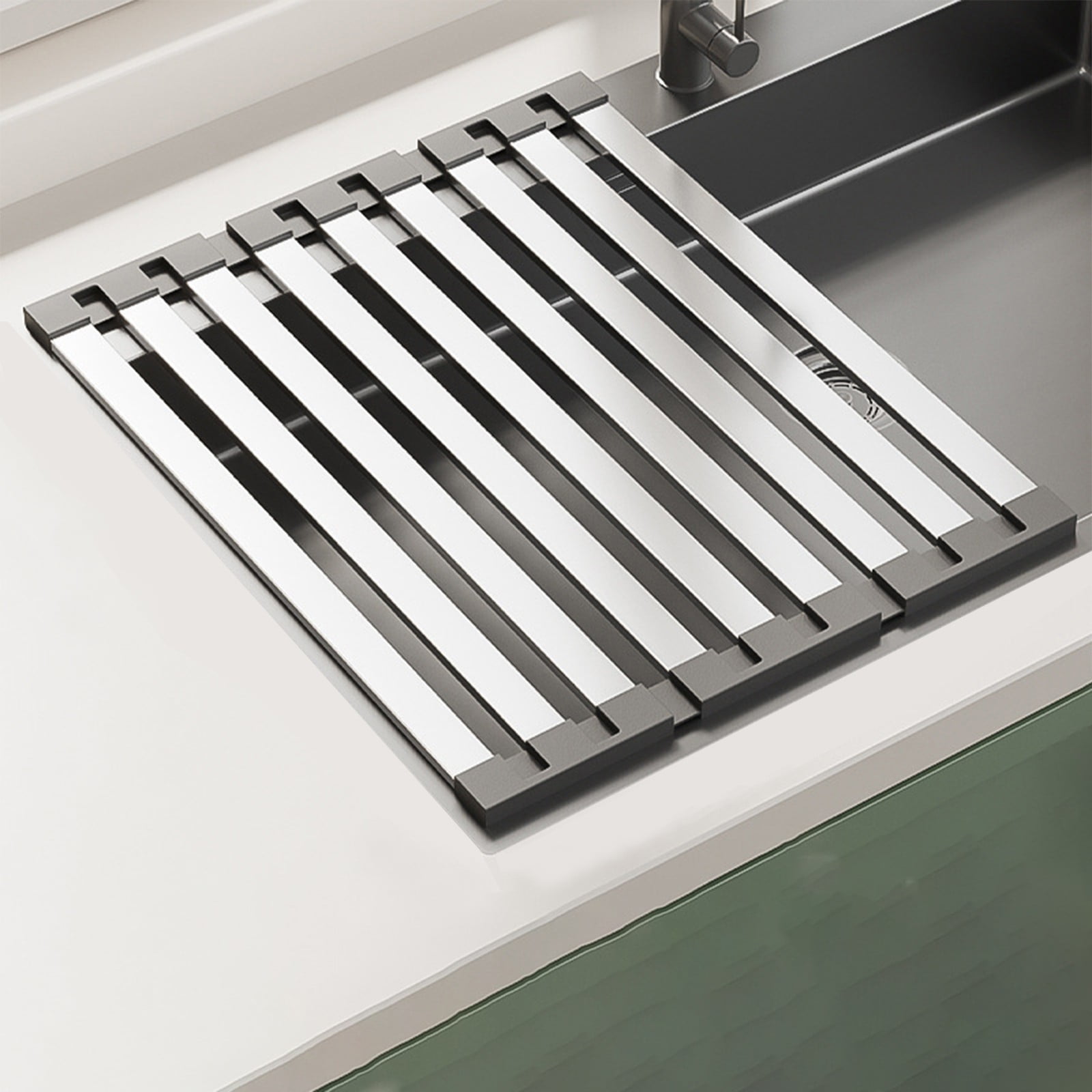 Ziynglg Foldable Stainless Steel Kitchen Sink Organizer Drainage Rack ...