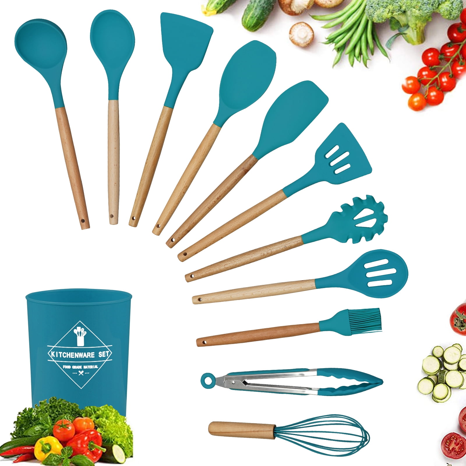 Zizin 12 Pcs Silicone Cooking Utensil Set Kitchen Food Grade Non-Stick ...