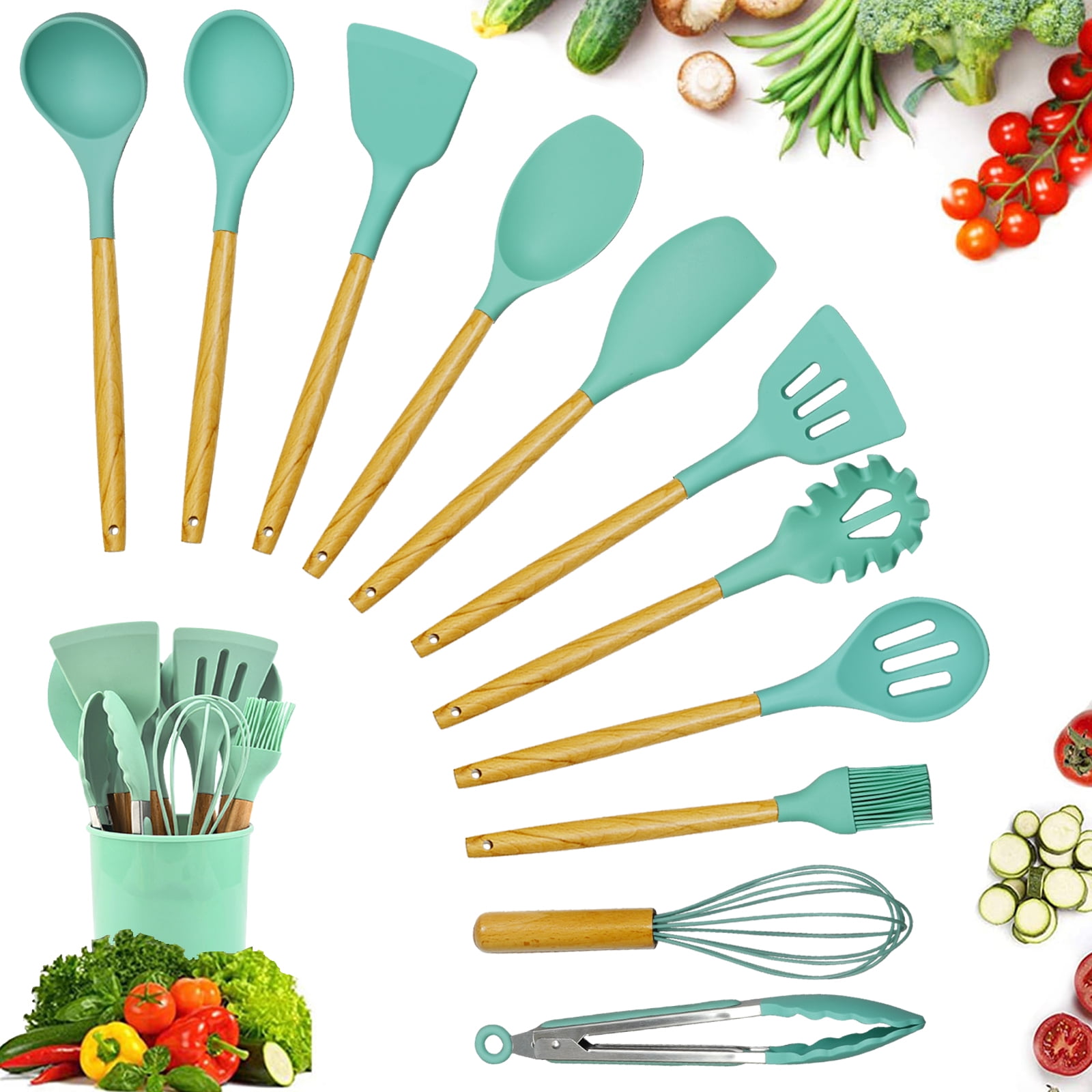 Zizin 12 Pcs Silicone Cooking Utensil Set, Non-Stick, Heat-Resistant ...