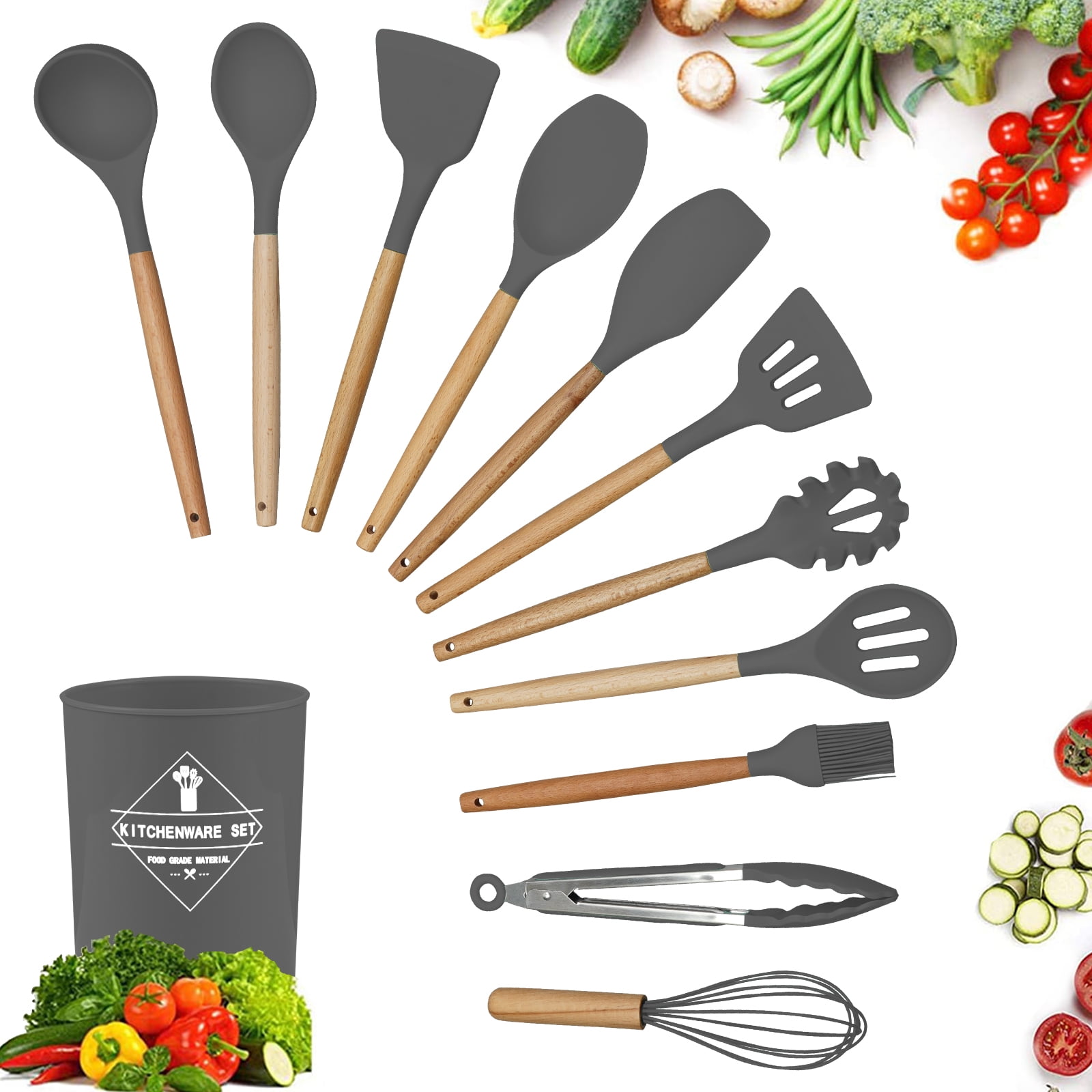 Zizin 12 Pcs Silicone Cooking Utensil Set Kitchen Food Grade Non-Stick ...
