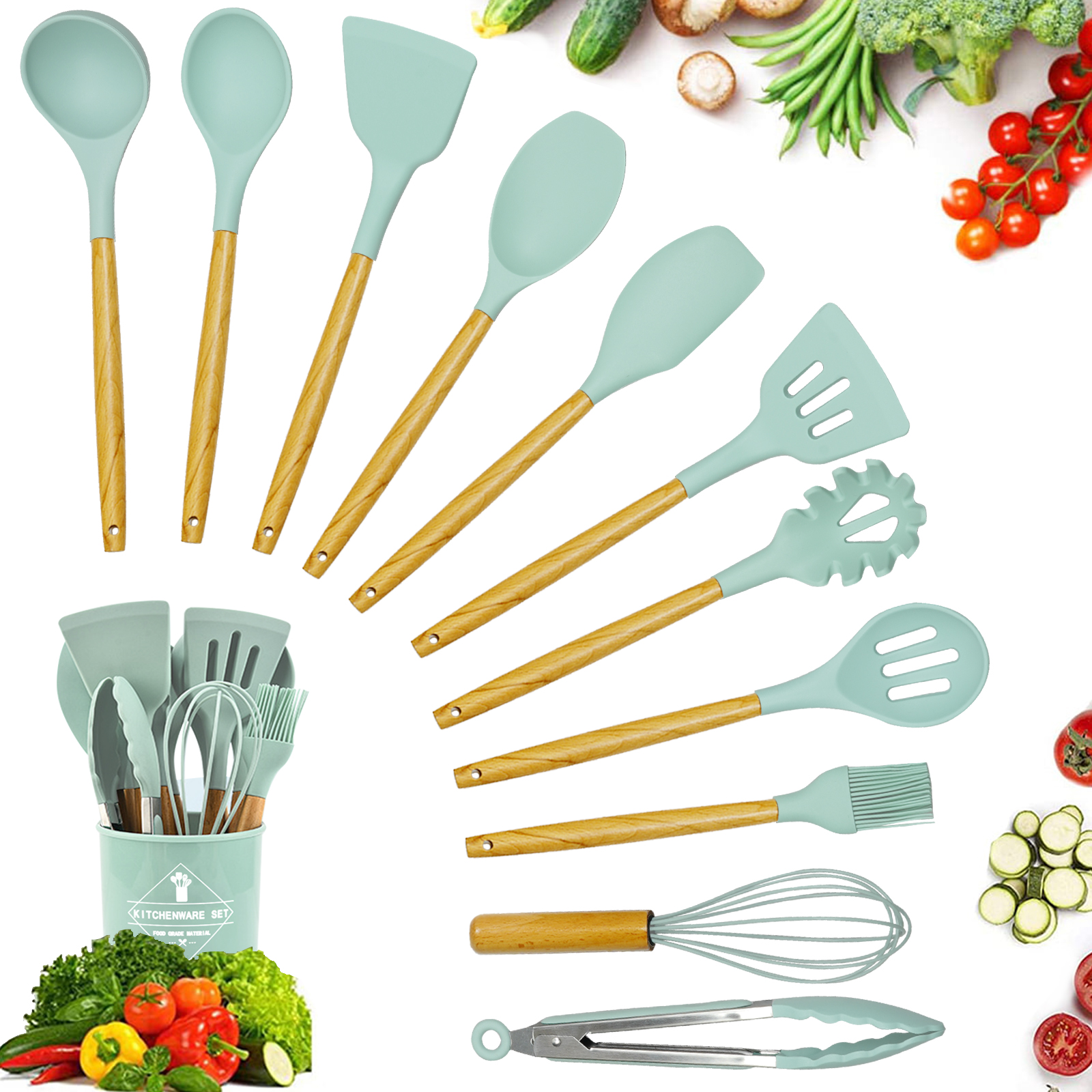 Zizin Kitchen Supplies: 12 Pcs Silicone Cooking Utensil Set, Food Grade ...