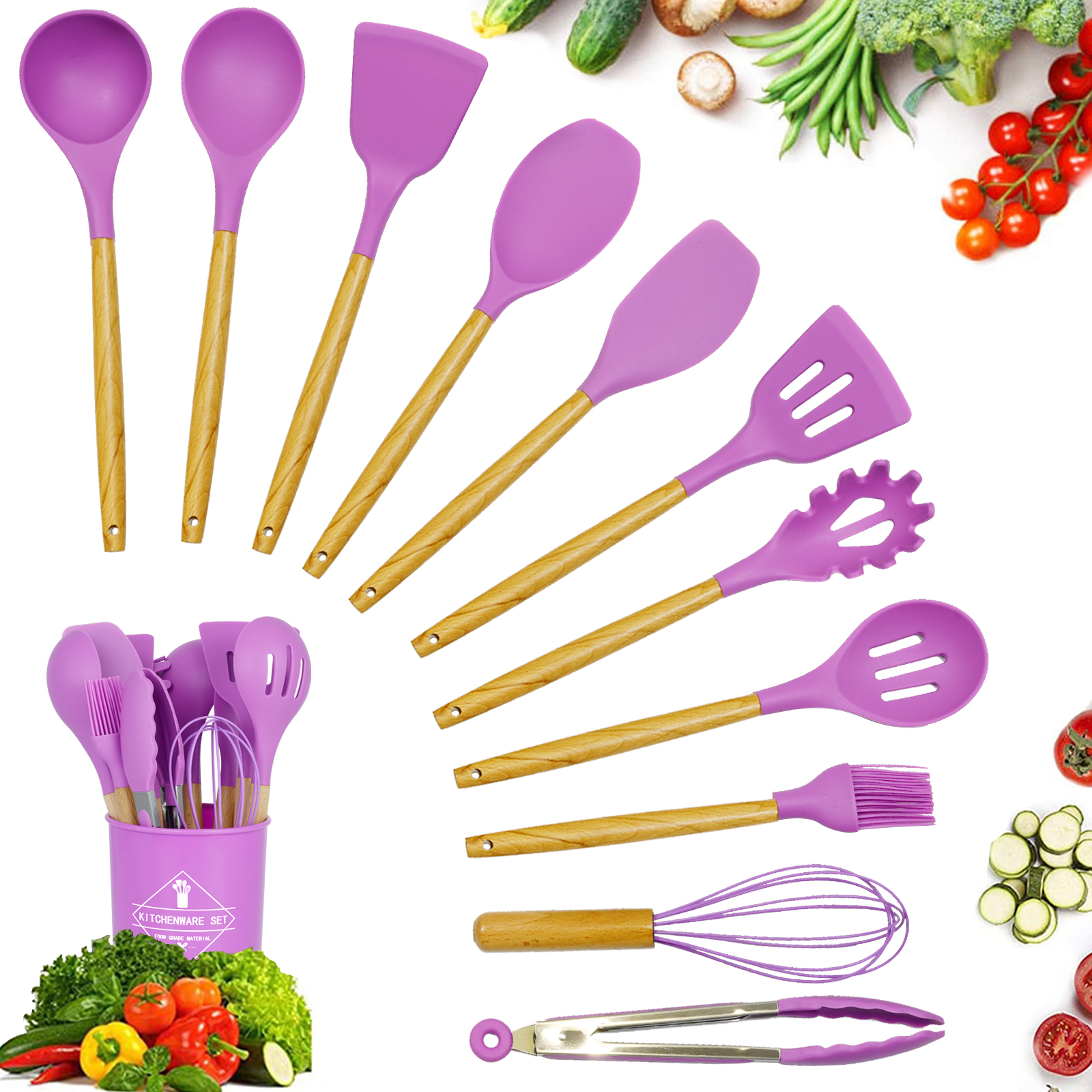 Zizin 12 Pcs Silicone Cooking Utensil Set Kitchen Food Grade Non-Stick ...