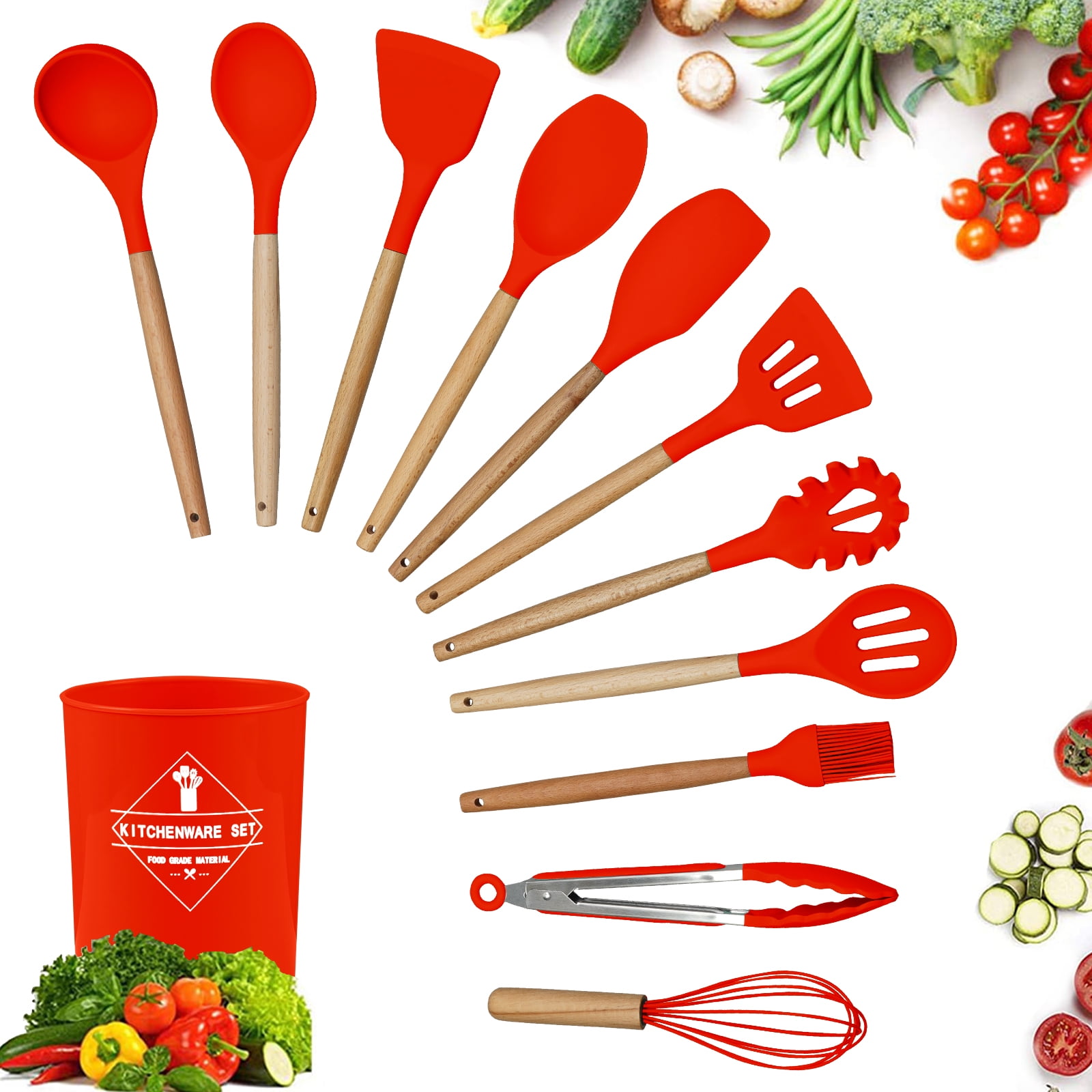 Zizin 12 Pcs Silicone Cooking Utensil Set Kitchen Food Grade Non-Stick ...