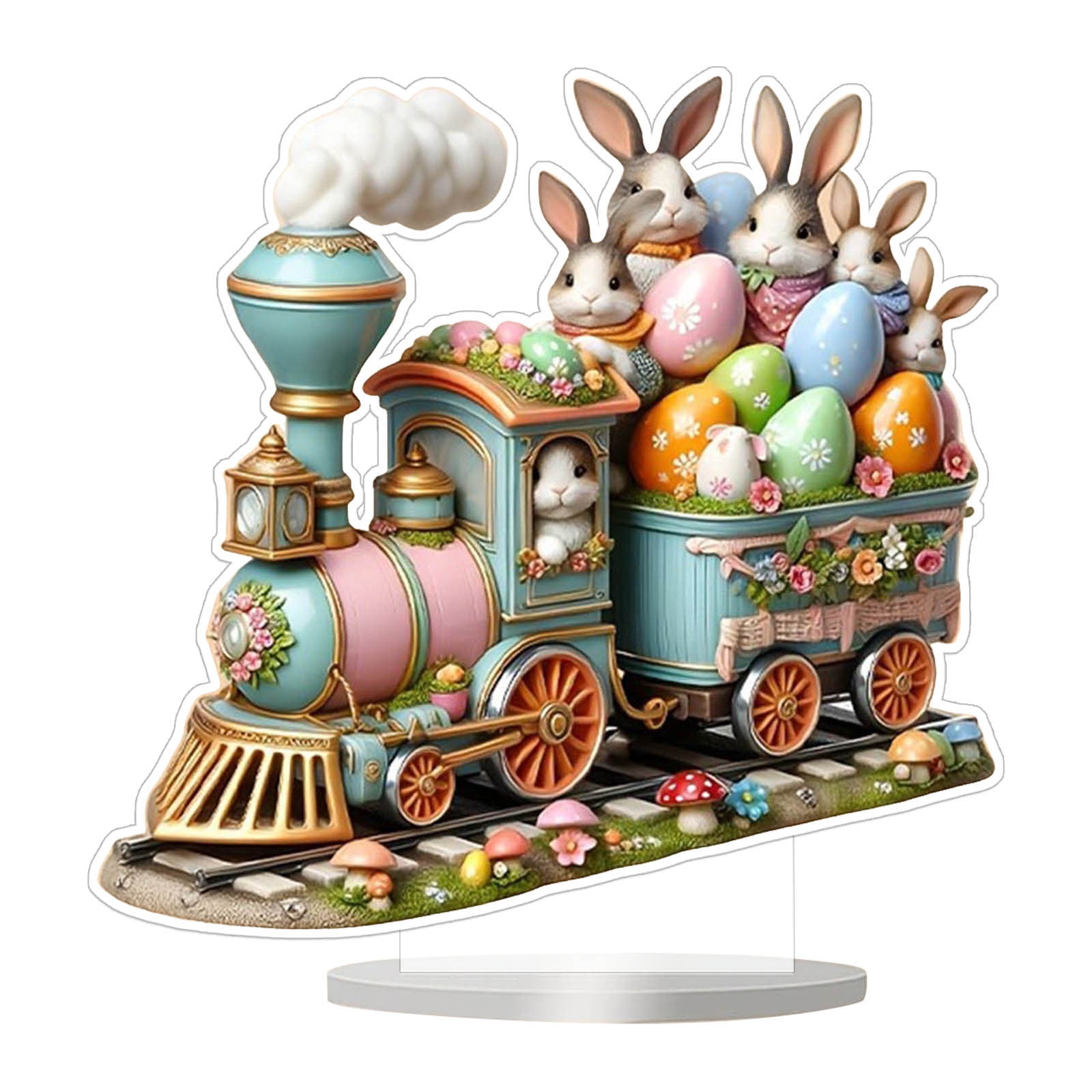 Zizocwa Indoor Easter Decorations Cartoon Bunny Egg Train 2D Acrylic ...