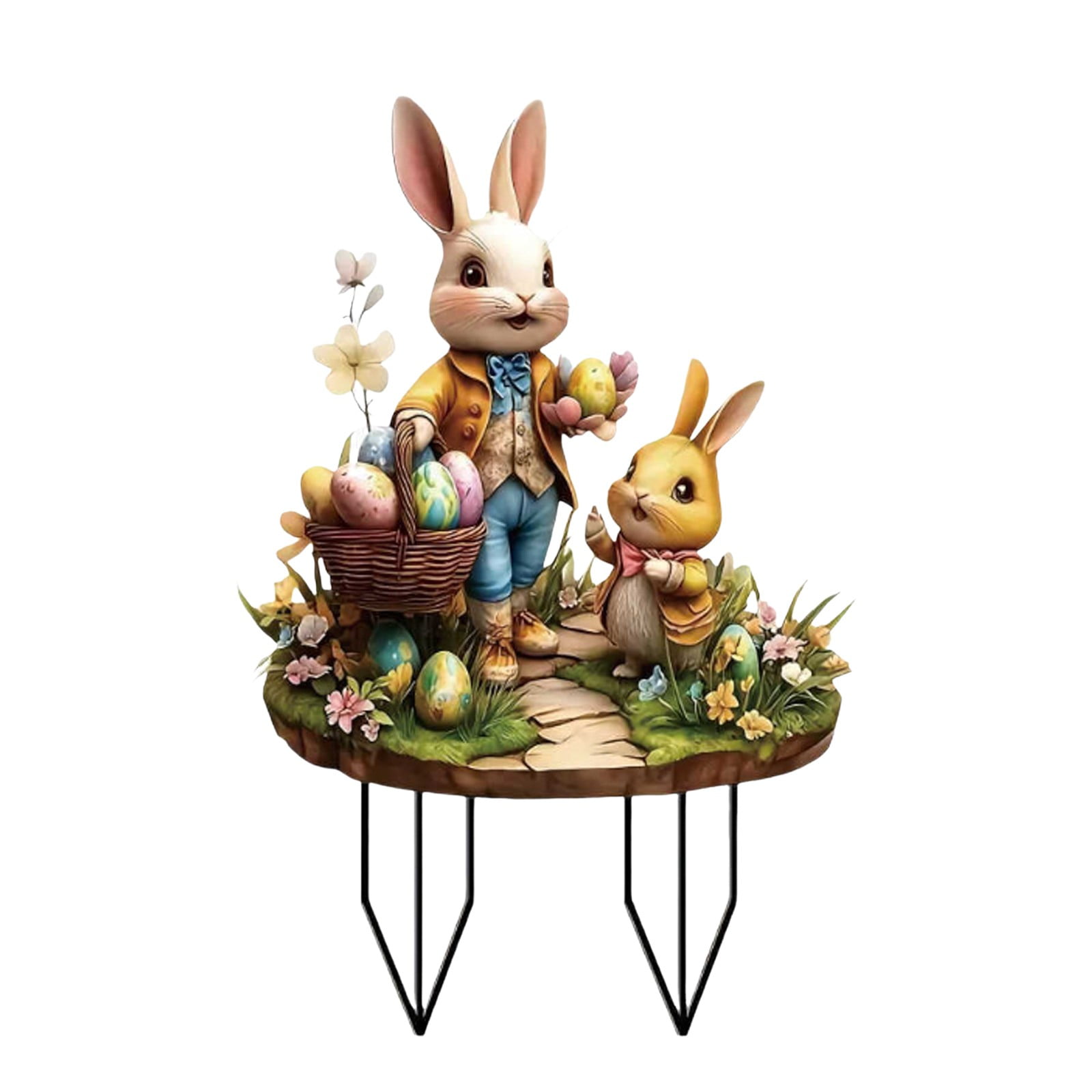 Zizocwa Spring Easter Yard Decor Cute Flower Egg Bunny Statue Stake ...