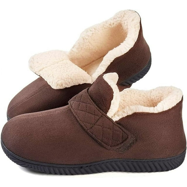Zizor Men's Adjustable Velcro Strap Slippers, Memory Foam Closed Back ...