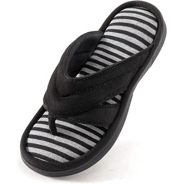Zizor Women's Stripe Flip Flop Slippers with Memory Foam, Summer Spa ...