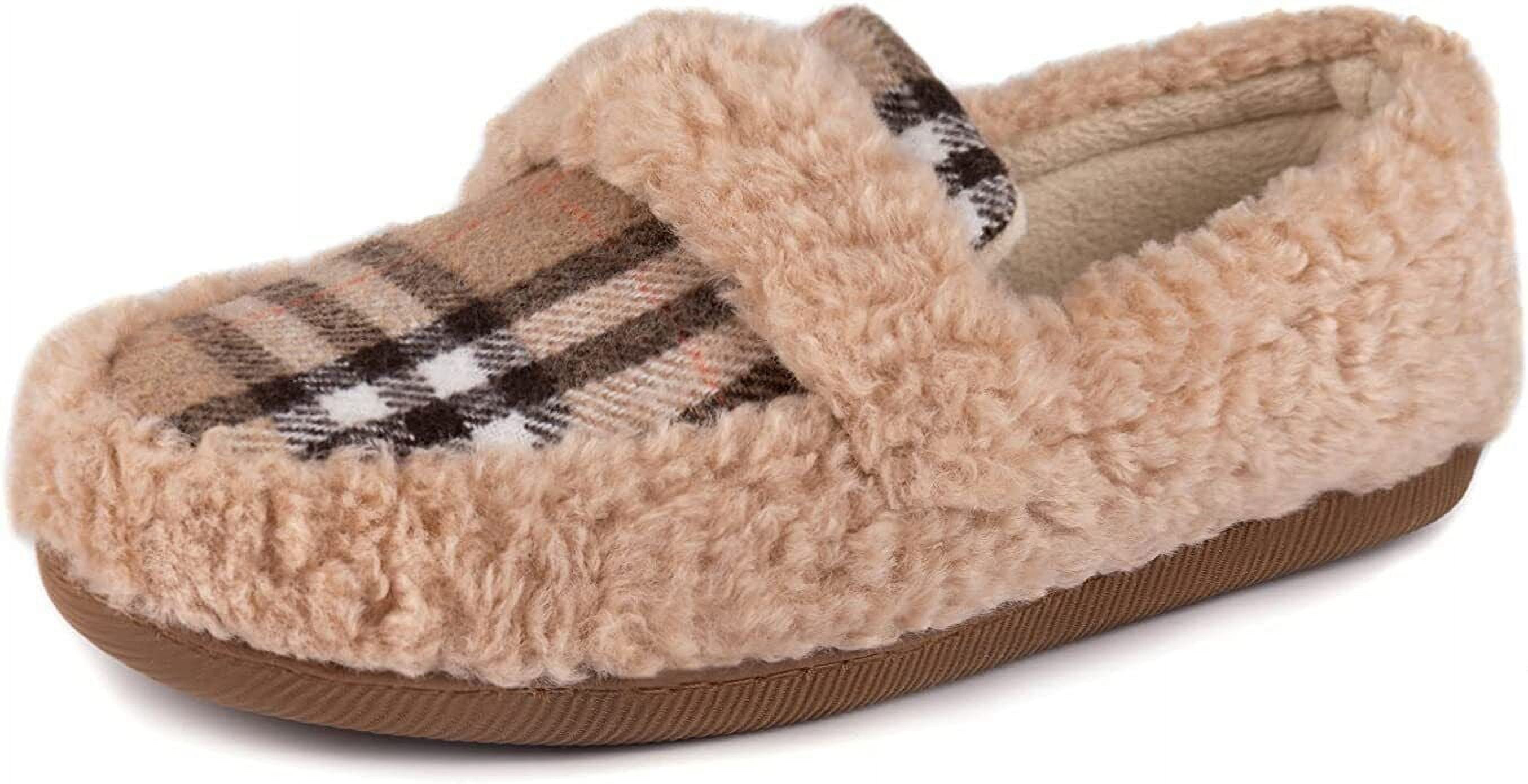 ZIZOR Women's Warm Fuzzy Plaid Slippers, Cozy Hardsole, Memory Foam ...