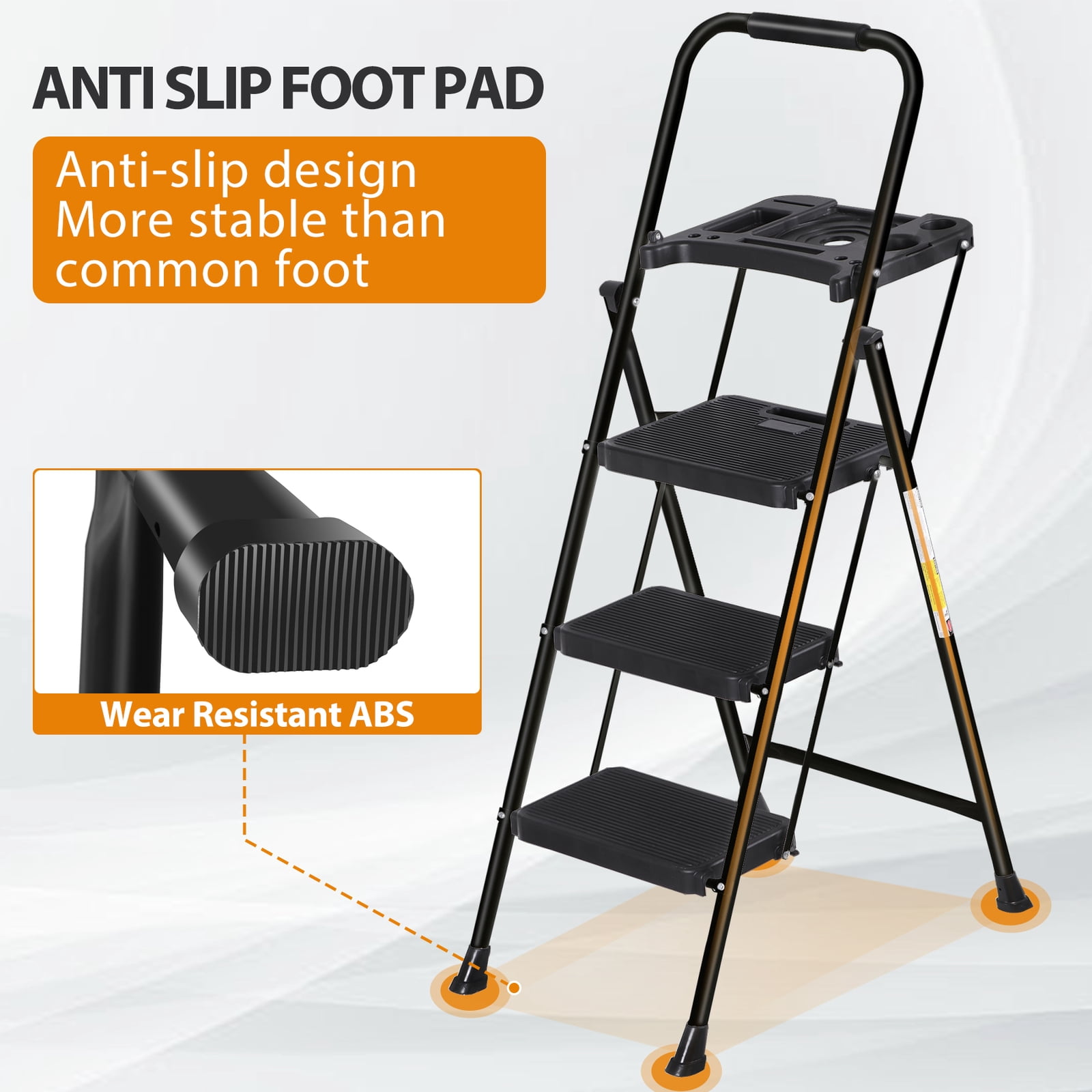 ZizzZest 3 Step Ladder Folding Step Stool for Adults with Wide Anti ...