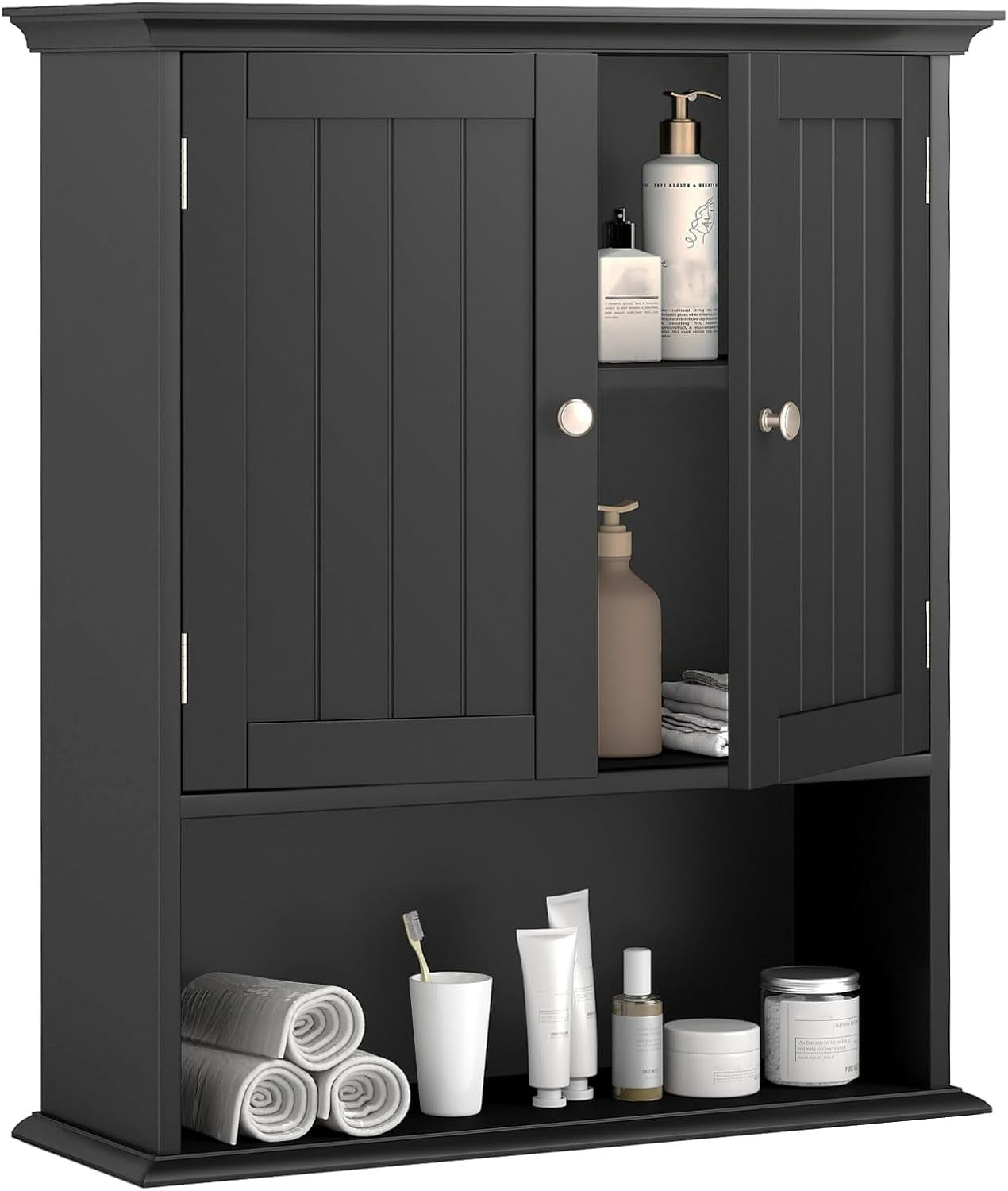 ZizzZest Bathroom Wall Cabinet, Wooden Hanging Storage with Doors ...