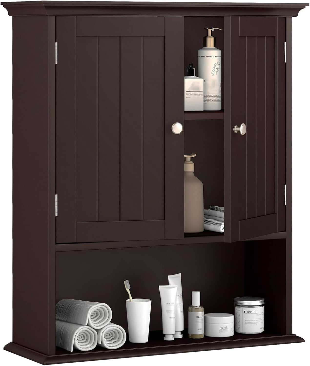 ZizzZest Bathroom Wall Cabinet, Wooden Hanging Storage with Doors ...