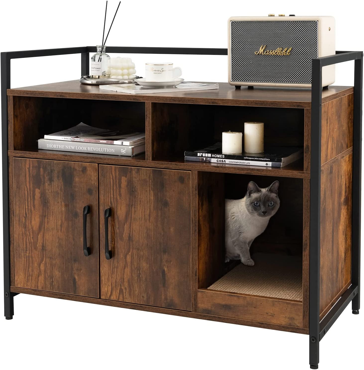 ZizzZest Cat Litter Box Enclosure - Cat Washroom Hidden Furniture with ...