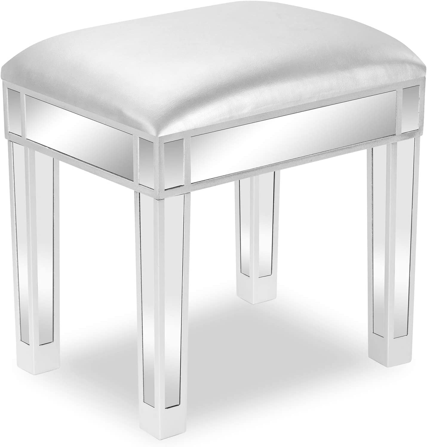 ZizzZest Mirrored Vanity Stool with Storage, Upholstered Velvet ...