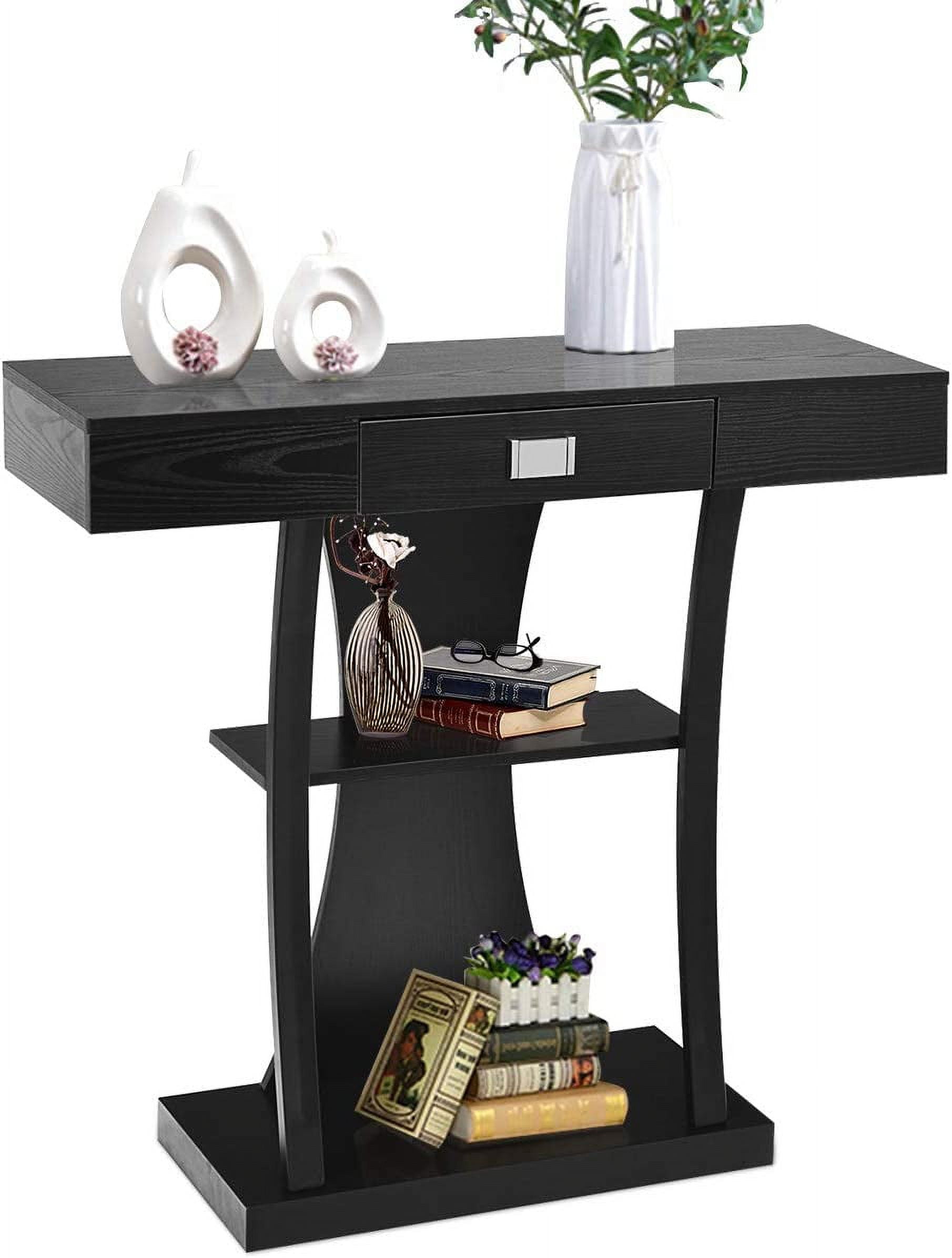 ZizzZest Narrow Console Table T-Shaped - Behind Couch Table with Drawer ...