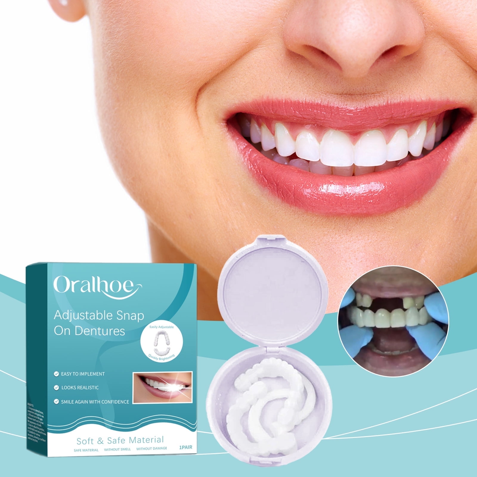 Zjrui Denture Teeth Temporary Fake Teeth, Adjustable Snap On Top and ...