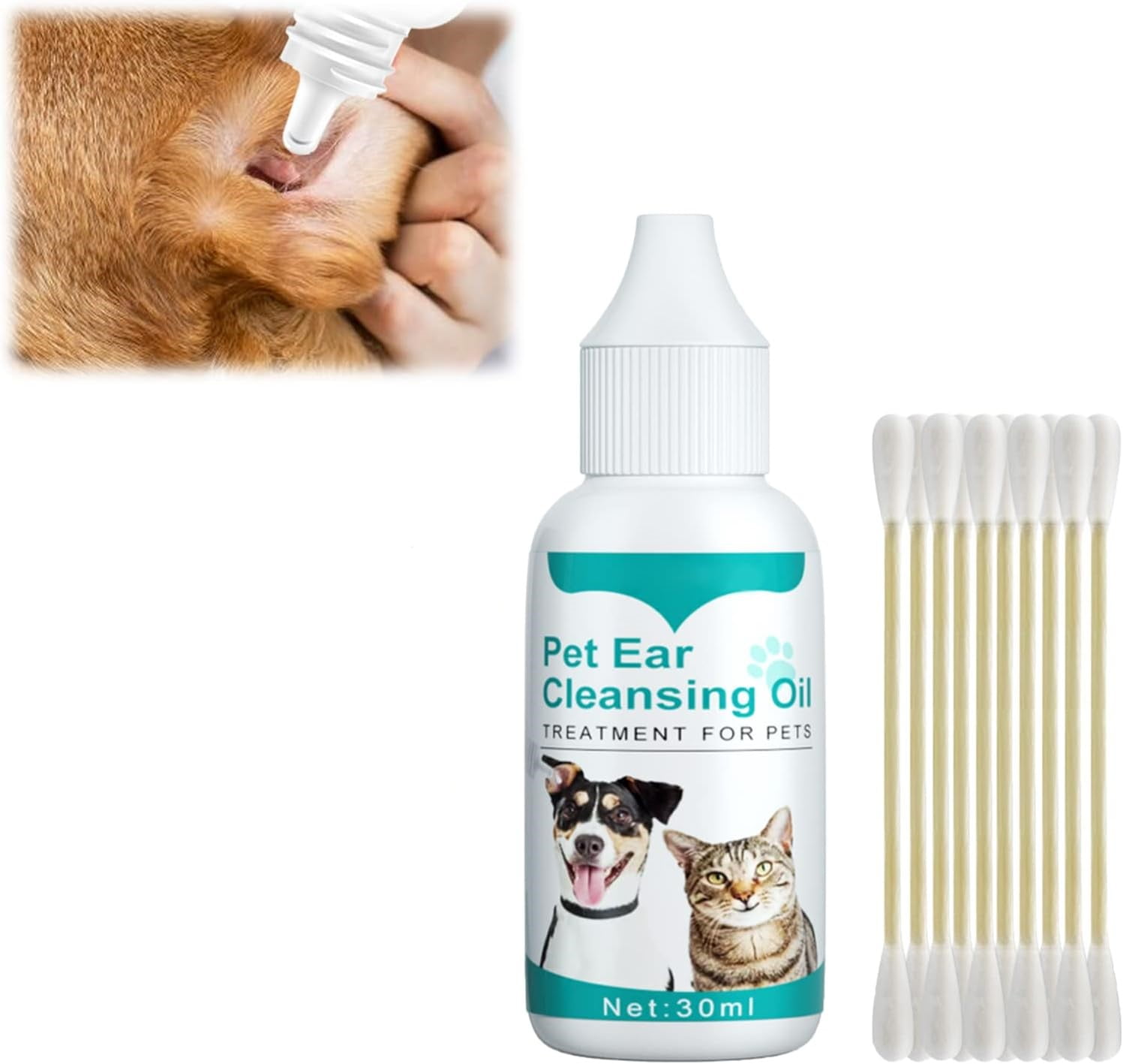 Zjrui Dog and Cat Ear Cleaner, Stop Itchy Remove Earwax with Swabs ...