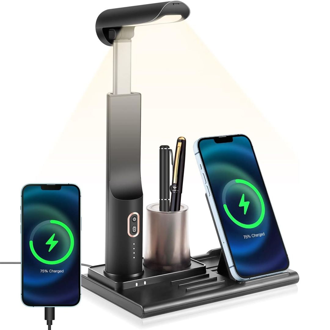 Zjrui Magnetic Wireless Charger LED Desk Light with USB Charging Port ...