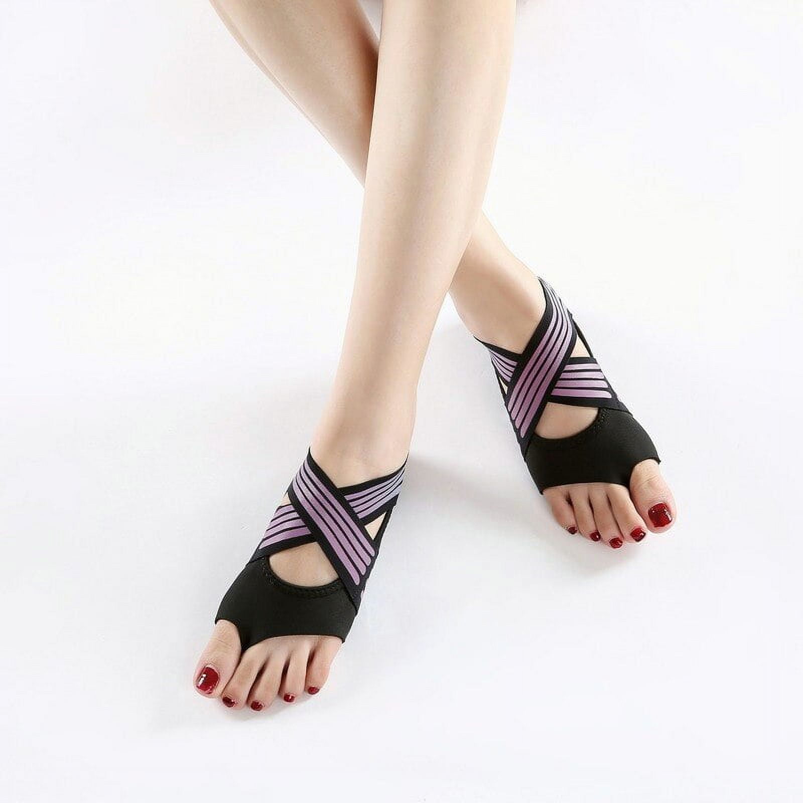 Zjrui Yoga Socks Toeless Non-Slip Grips & Straps, for Pilates, Barre ...