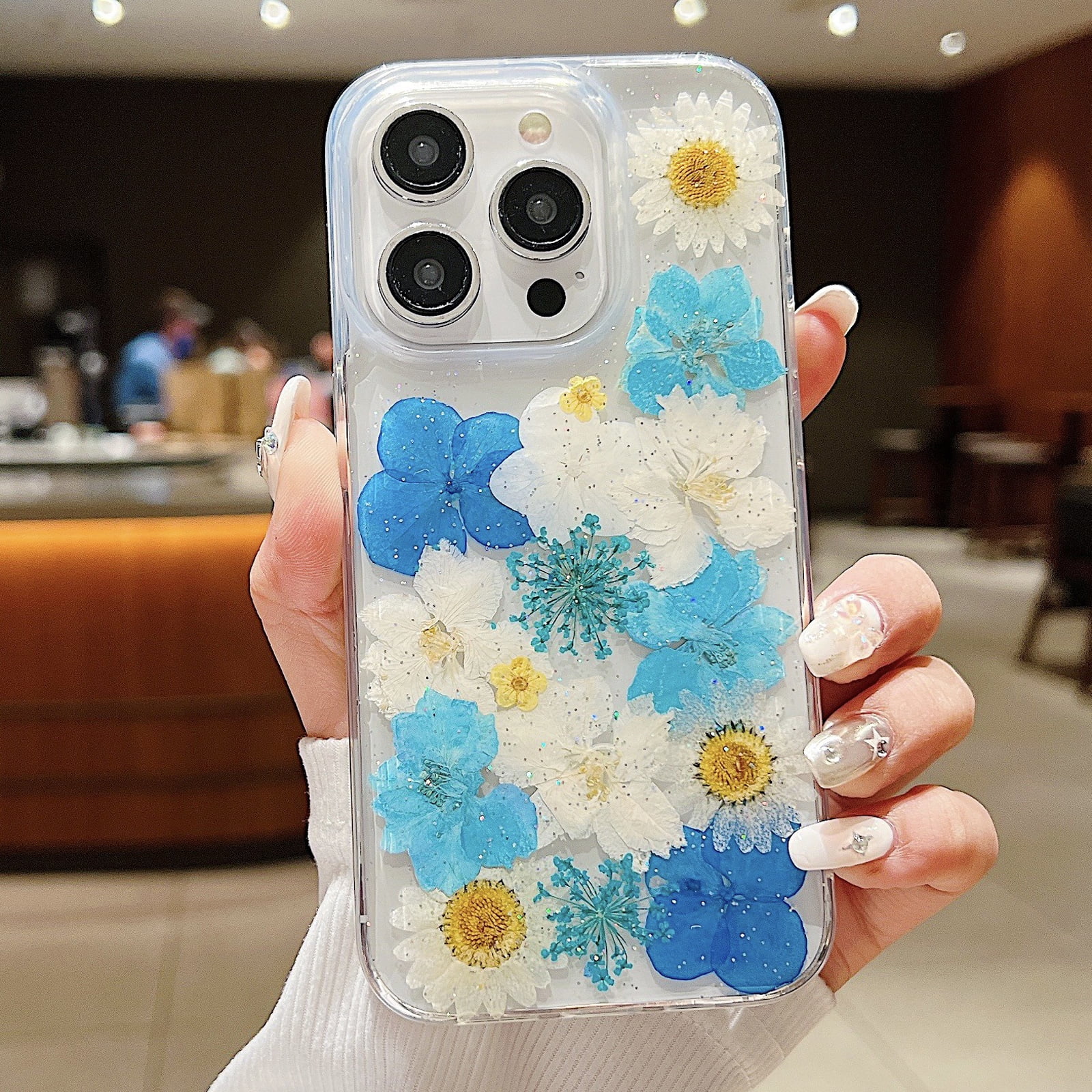 Zjrui for iPhone 16 Pro Max/16 Plus/16 Pro/16 Clear Flower Case Glitter ...