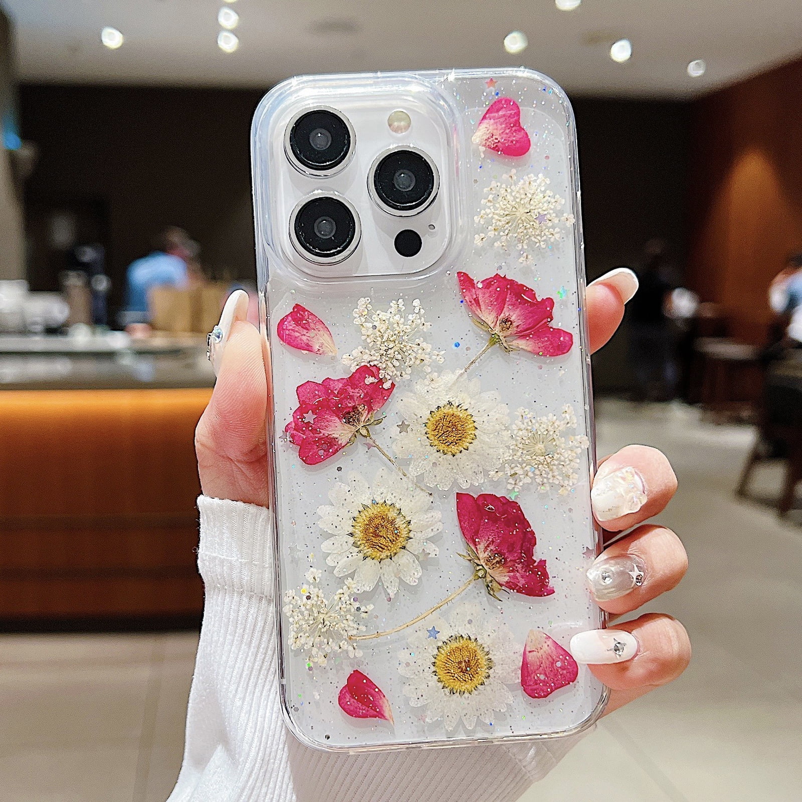 Zjrui for iPhone 16 Pro Max/16 Plus/16 Pro/16 Clear Flower Case Glitter ...