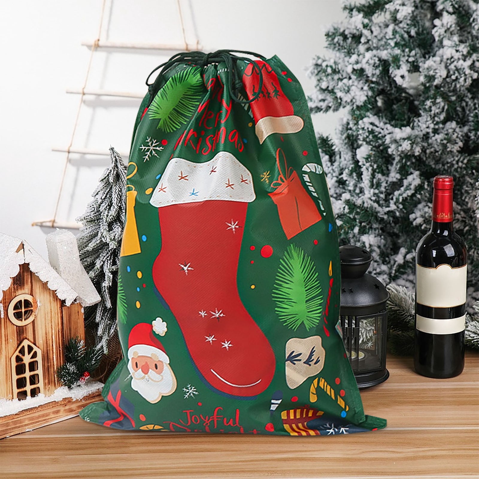 Zjunqe Large Christmas Drawstring Gifts Bags 22"x16",1 Pcs Reusable Non ...