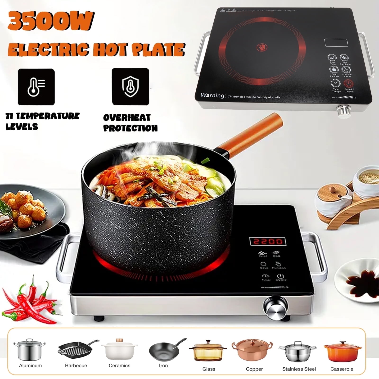 Zjyufy 3500W Electric Ceramic Stove, Infrared Burner Induction Cooker ...