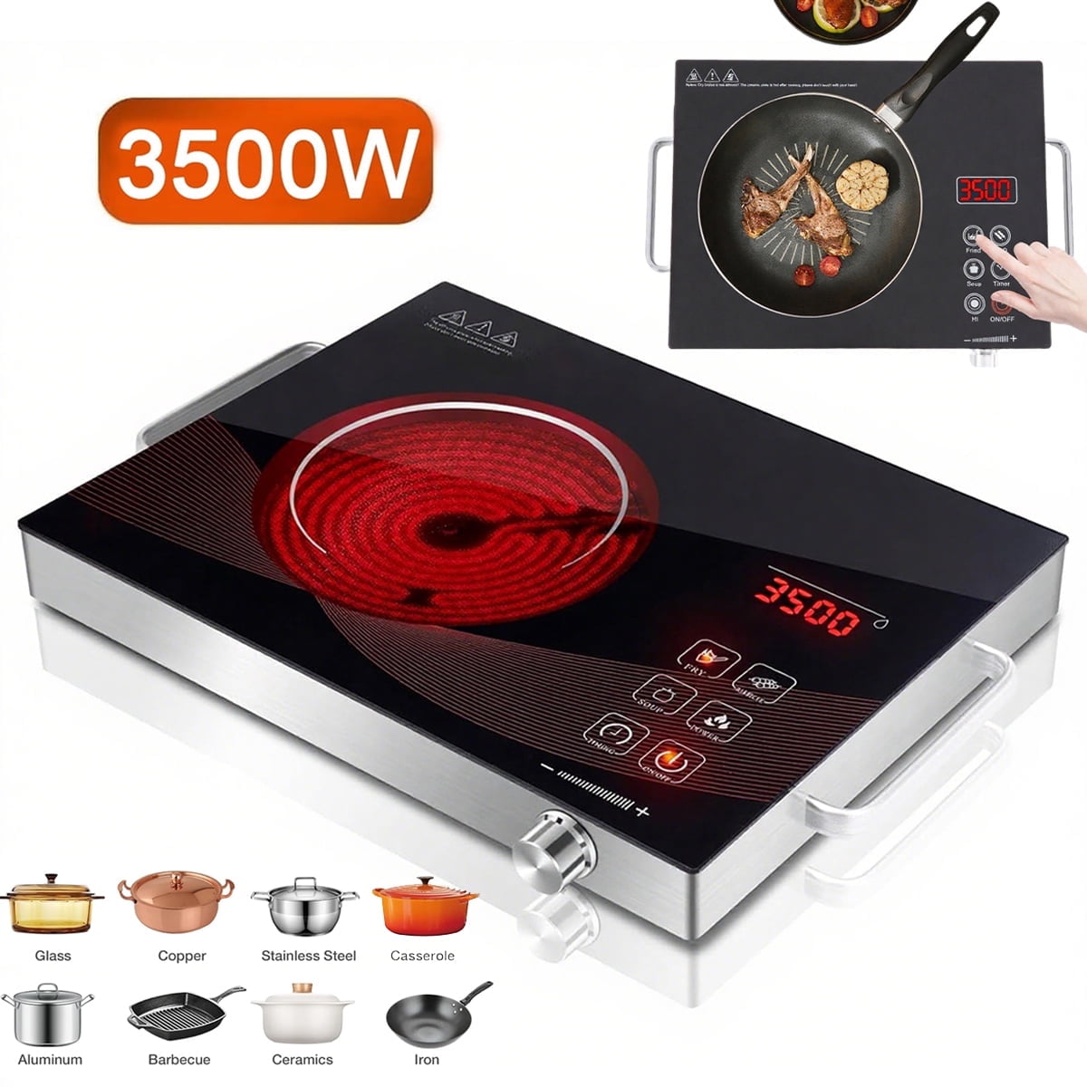 Zjyufy 3500W Hot Plate Electric Ceramic Stove Countertop Infrared ...