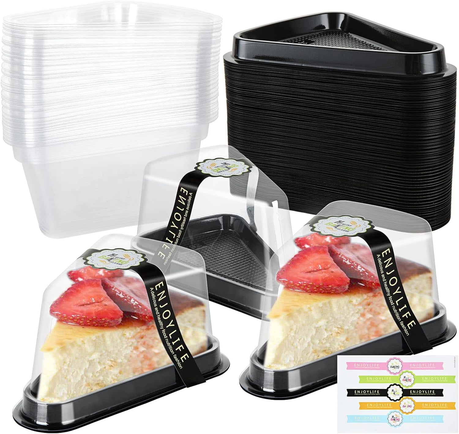 Zkca 100 Pack Cake Slice Containers with Lids Plastic Disposable ...