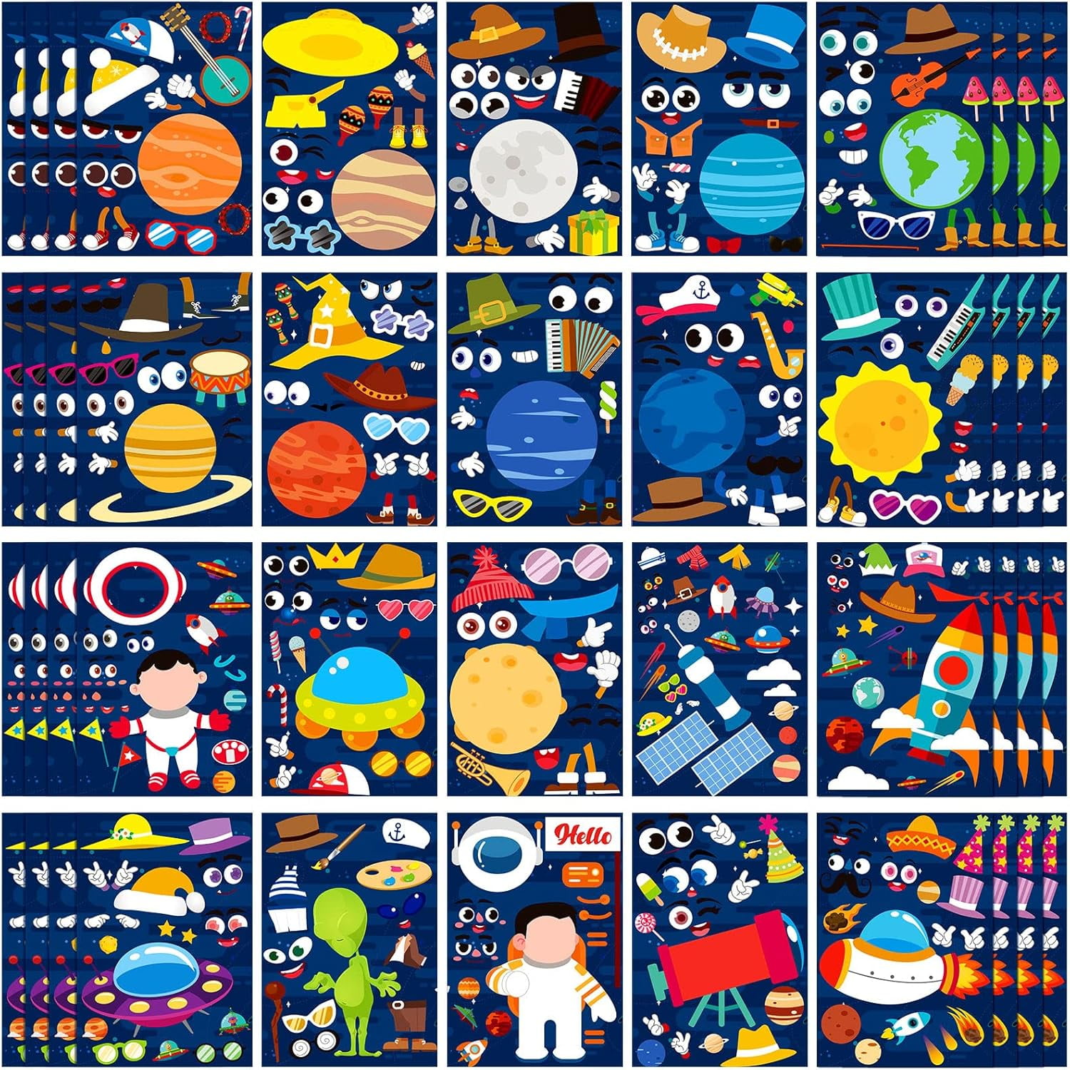 Zkca 100 Pcs Make a Face Outer Space Stickers Sheets Make Your Own ...