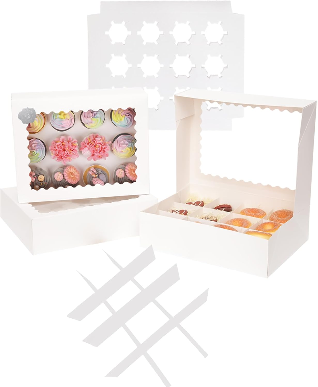 Zkca 12 Cupcake Boxes White Cupcake Box 13"x10"x3.5" with Window 16 ...