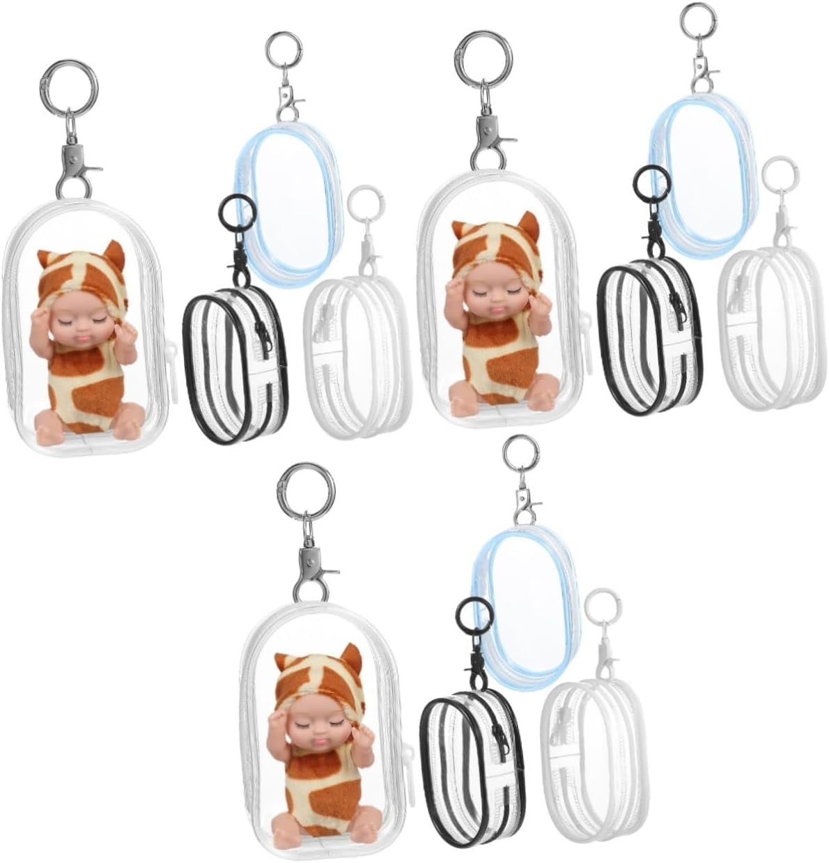 Zkca 12 Pcs Bag Coin Purse with Keychain Clear Toy Case Clear Doll Display Case Keychain Mini ...