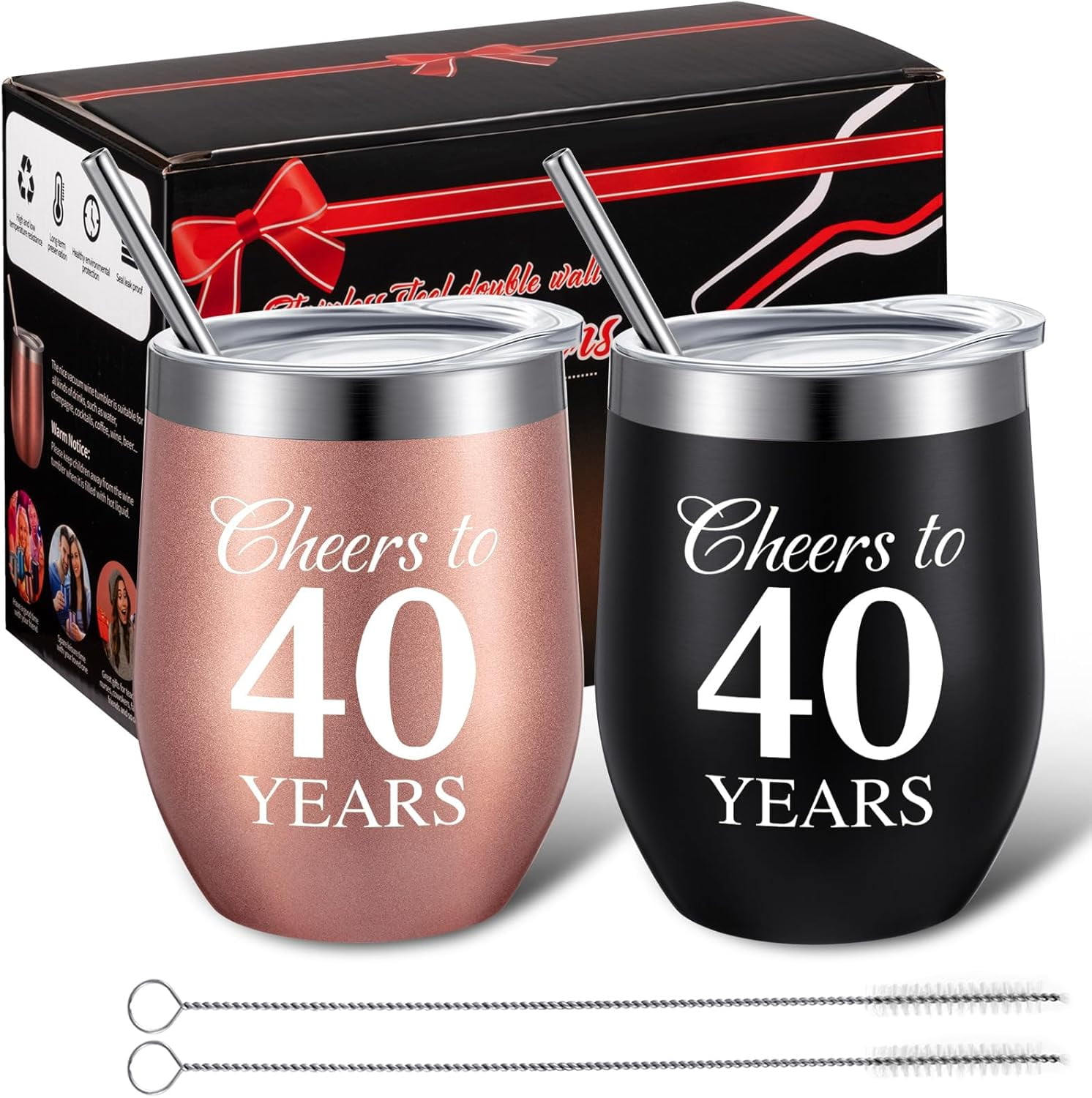 Zkca 2 Pieces Cheers to 40 Years Wine Tumblers, 40th Anniversary Wedding Gifts for Wife Husband ...