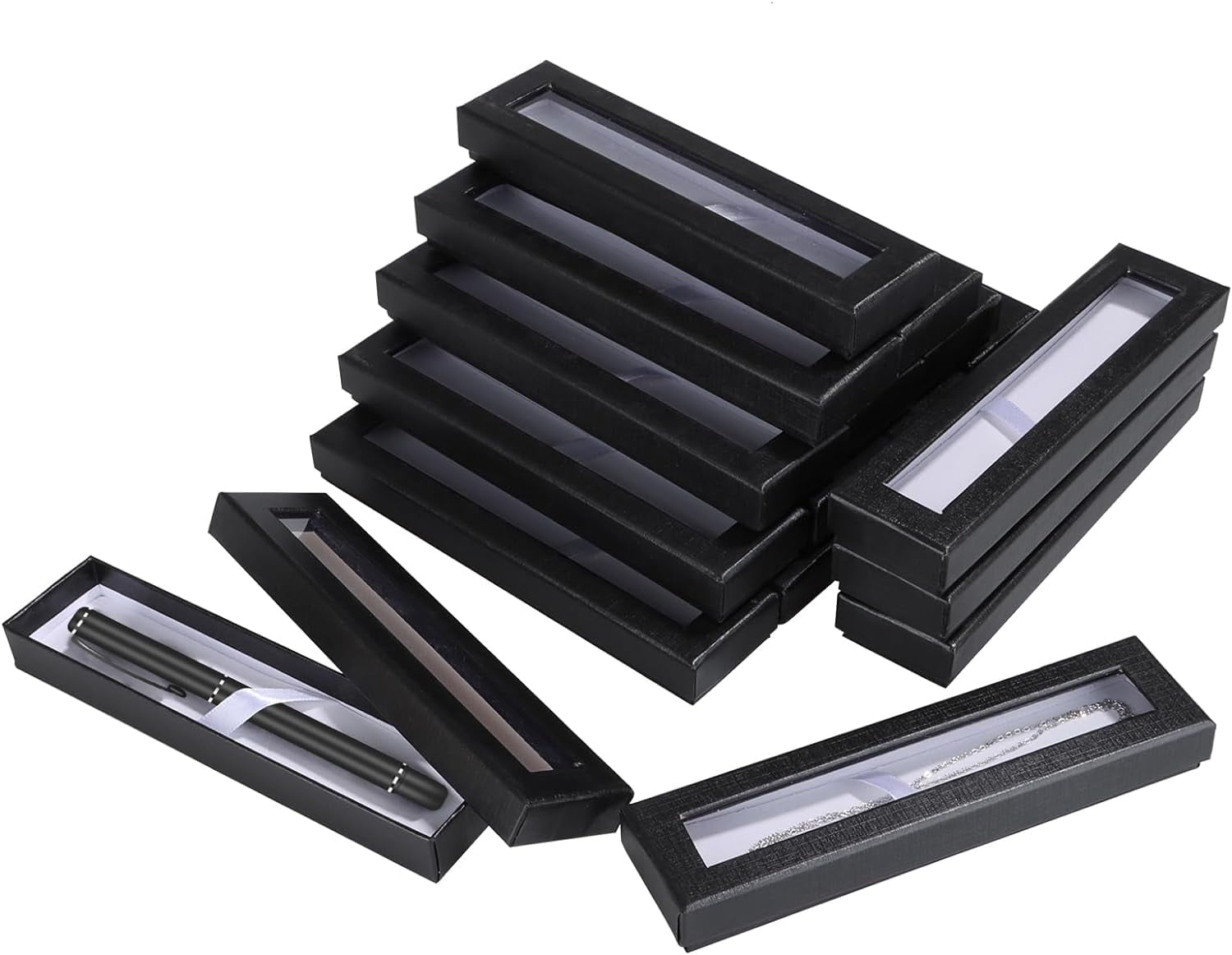 Zkca 20 Pack Pen Gift Box Empty Pen Cases with Clear Lid, Black Pen ...